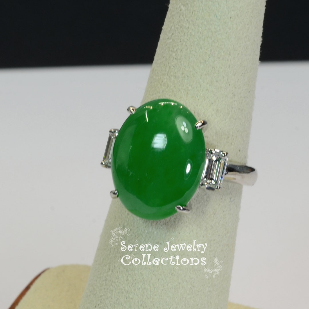 GIA Untreated 10.71CT A Jade Jadeite Diamond Platinum Ring Vintage Size ...