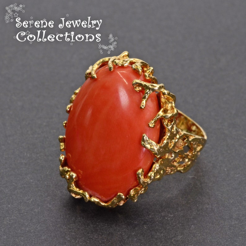 Japanese Momo Coral 14k Gold Ring Vintage Ring Size 6.75 - Etsy