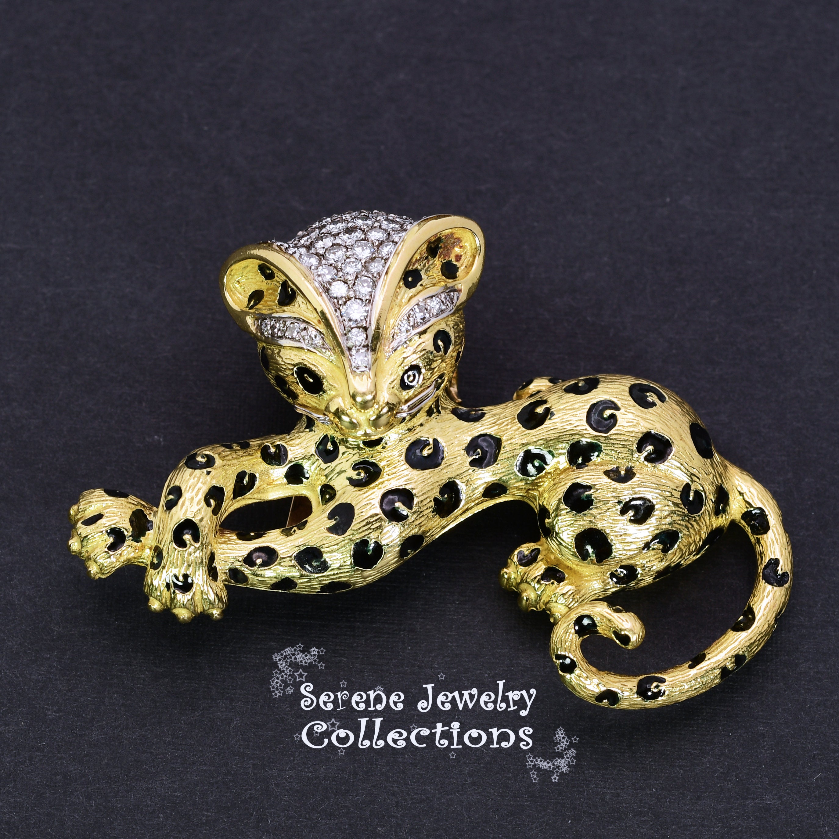 Diamond Enamel 18k Yellow Gold Leopard Brooch Vintage - Etsy