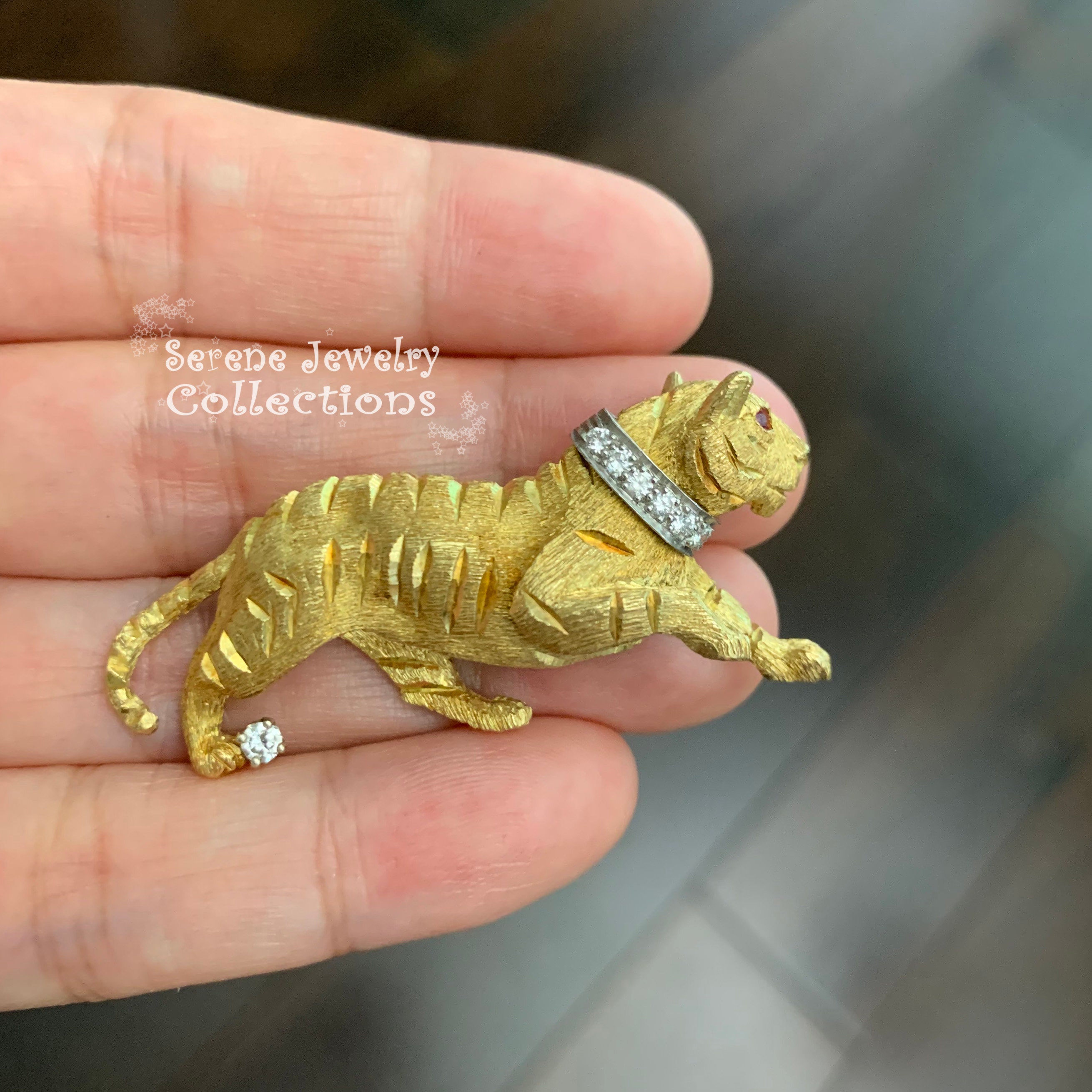 Craig Drake 18k Solid Yellow Gold Ruby Diamond Tiger Brooch Vintage - Etsy