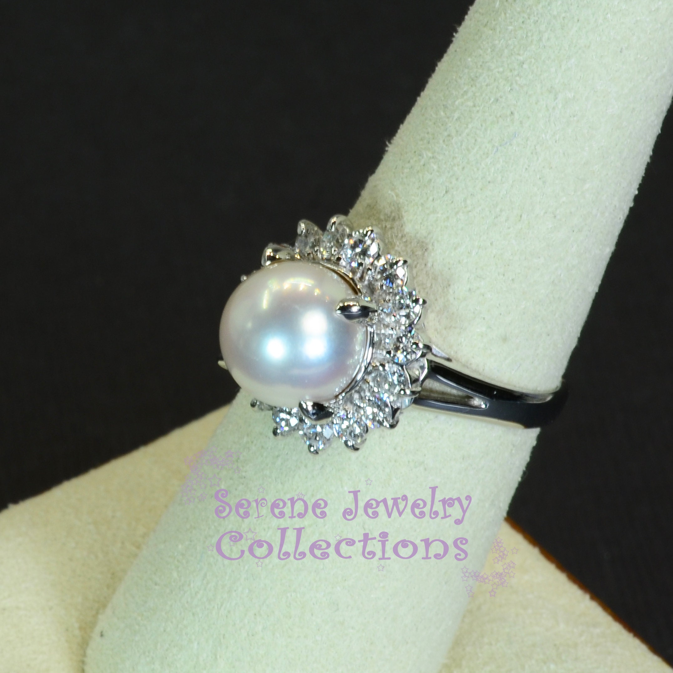 9.2MM Japanese Akoya Pearl Diamond Platinum Ring Vintage Size 6.5 - Etsy