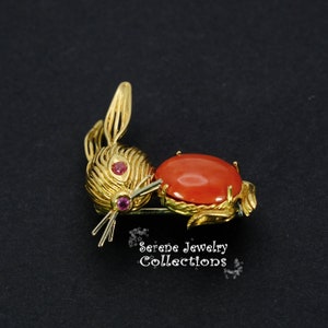 Coral Ruby 18k Yellow Gold Bunny Rabbit Brooch Pin Vintage - Etsy