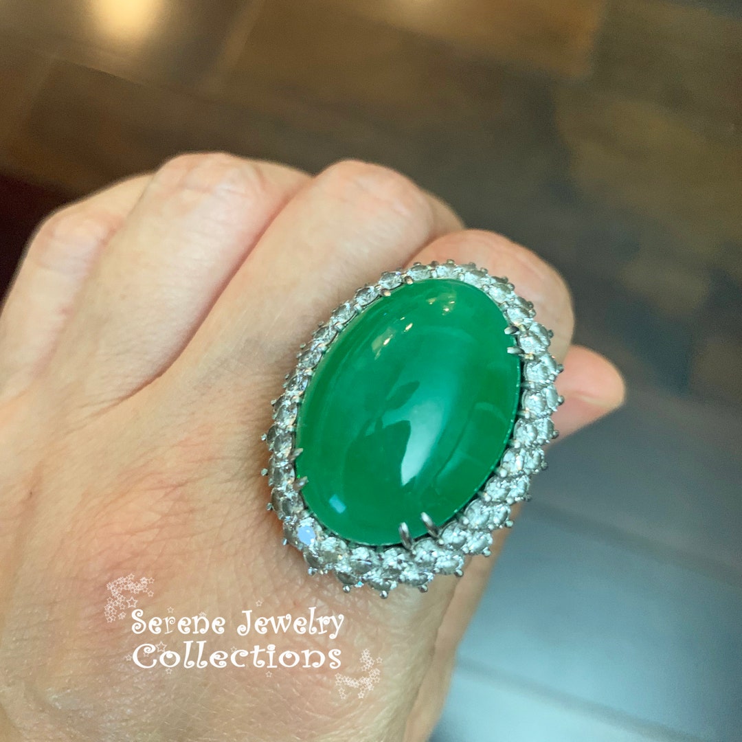 GIA Untreated Large 35CT Untreated A Jade Jadeite Diamond Platinum Ring ...