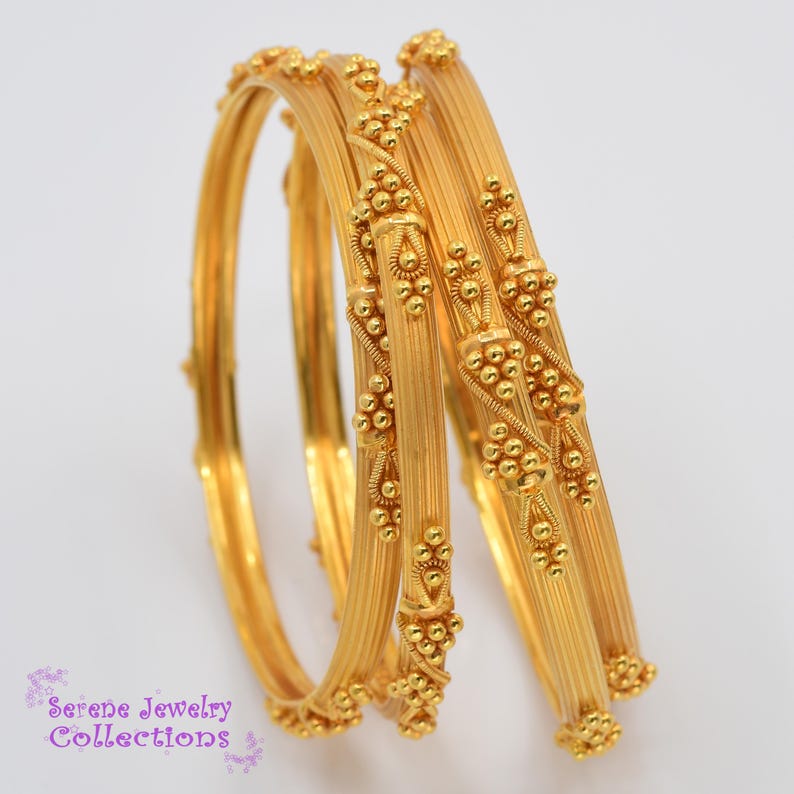 22k Solid Yellow Gold Fancy Bangle Bracelet 7 INCH SET (4 Bracelets) - Etsy