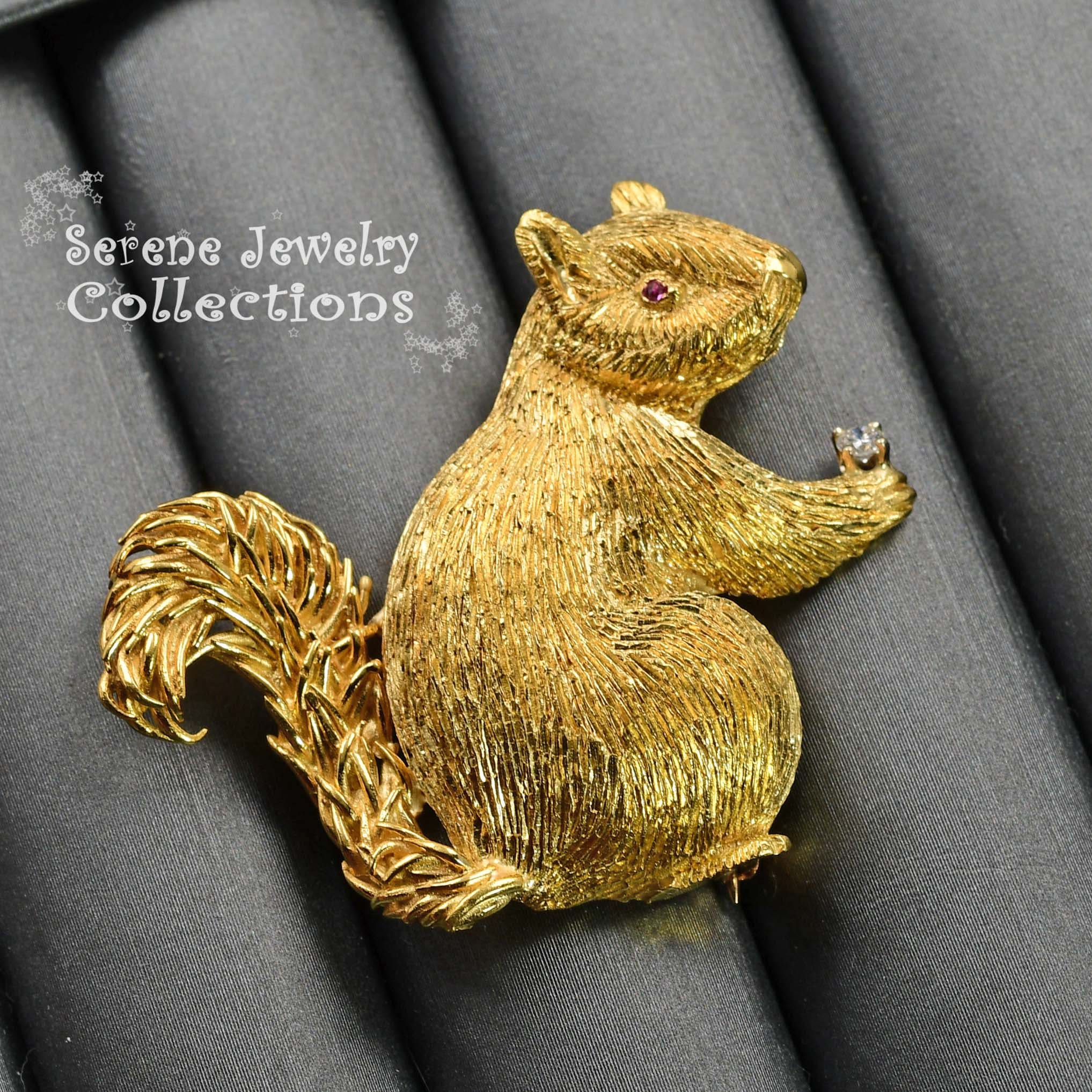 Tiffany & Co Diamond Ruby 18k Yellow Gold Squirrel Brooch Vintage - Etsy