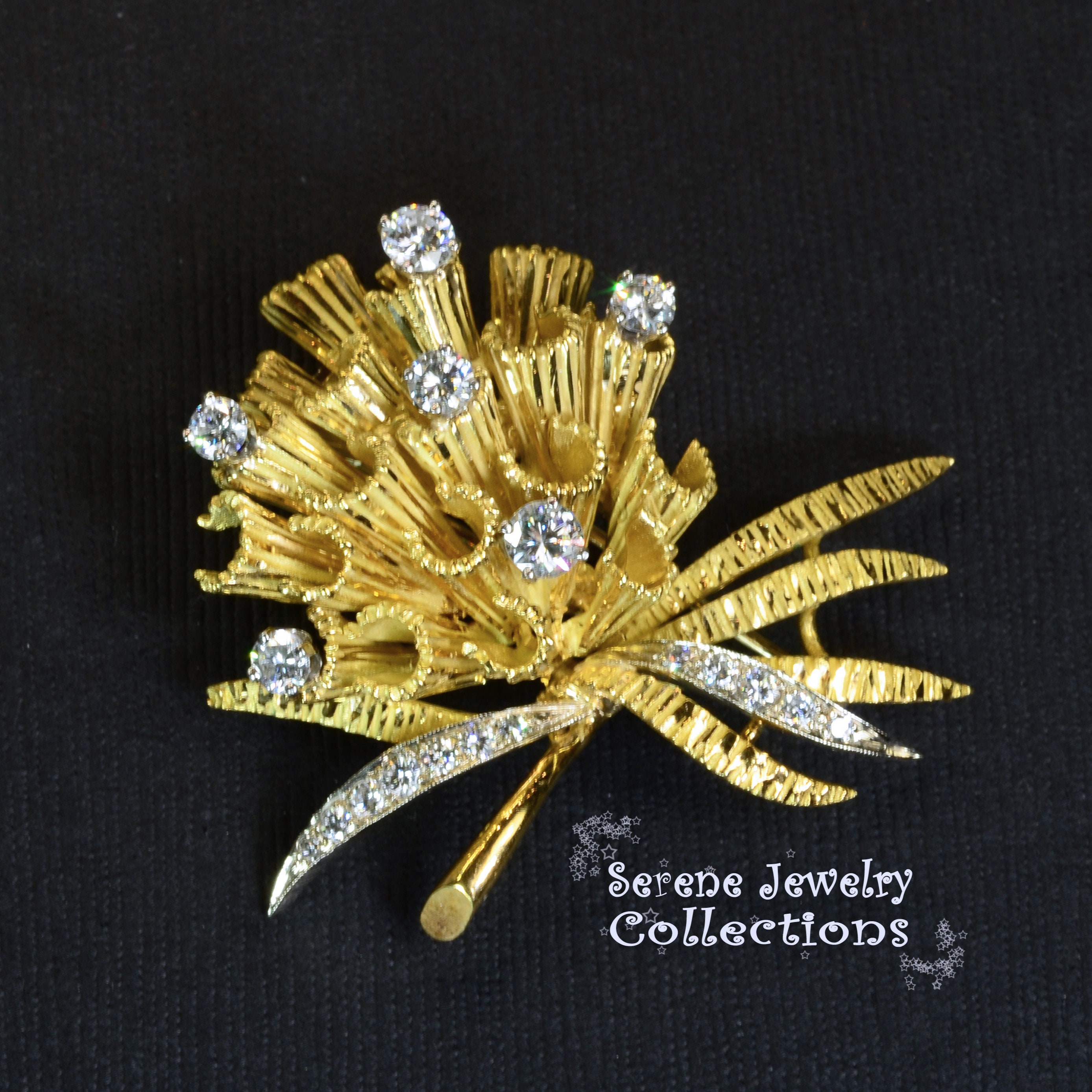 Diamond 18k Yellow Gold Flower Bouquet Brooch Vintage - Etsy