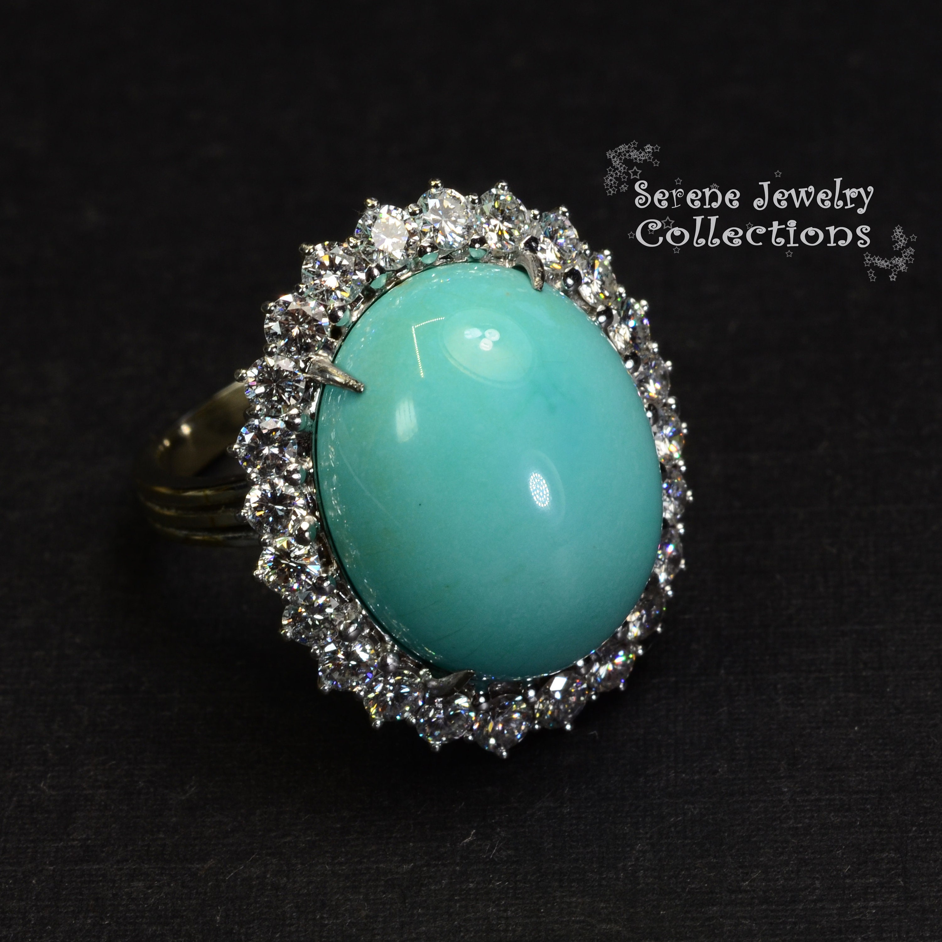 Sleeping Beauty Turquoise Cabochon Diamond 18k Gold Ring Vintage Ring ...