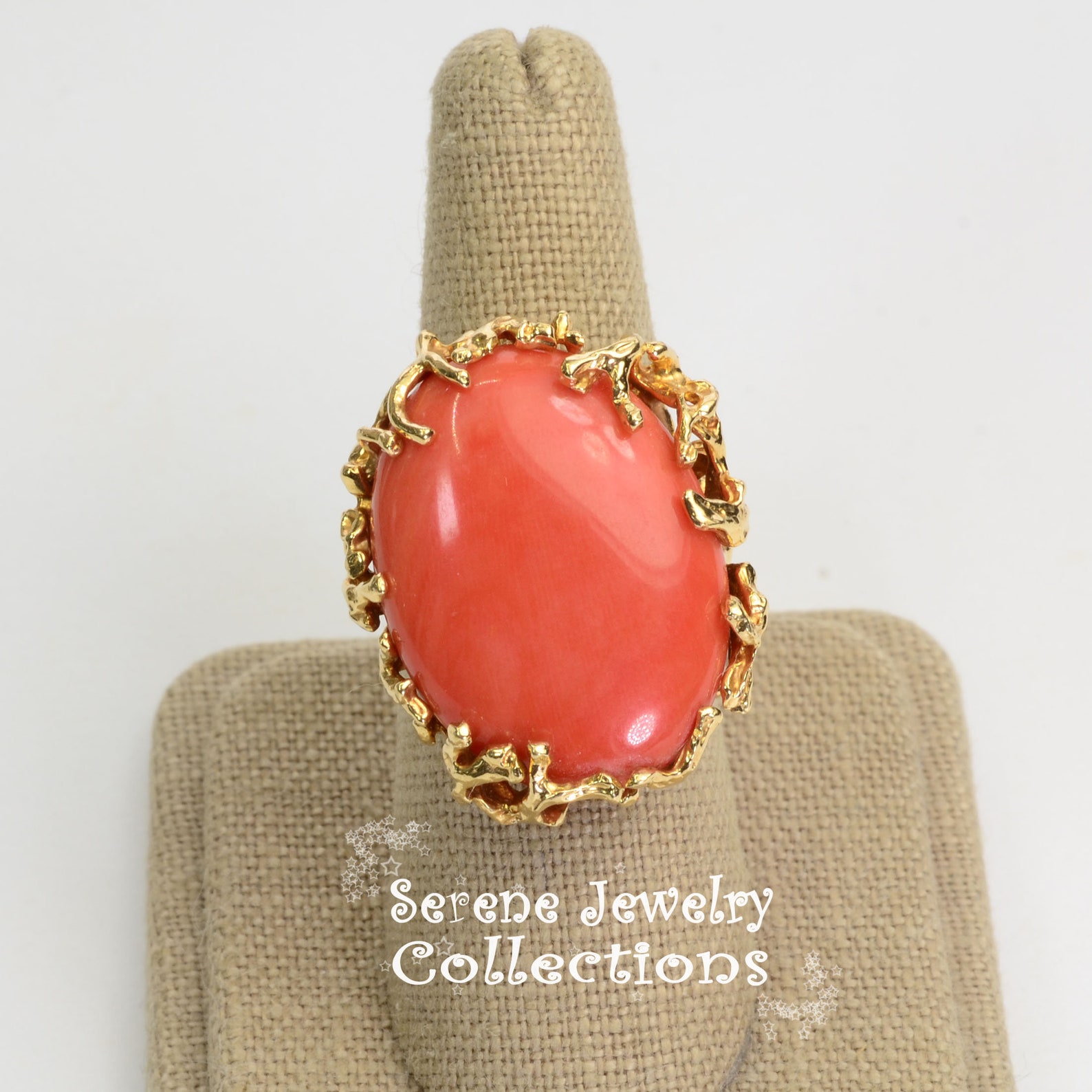 Japanese Momo Coral 14k Gold Ring Vintage Ring Size 6.75 - Etsy