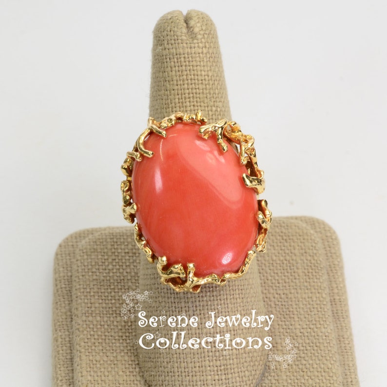 Japanese Momo Coral 14k Gold Ring Vintage Ring Size 6.75 - Etsy