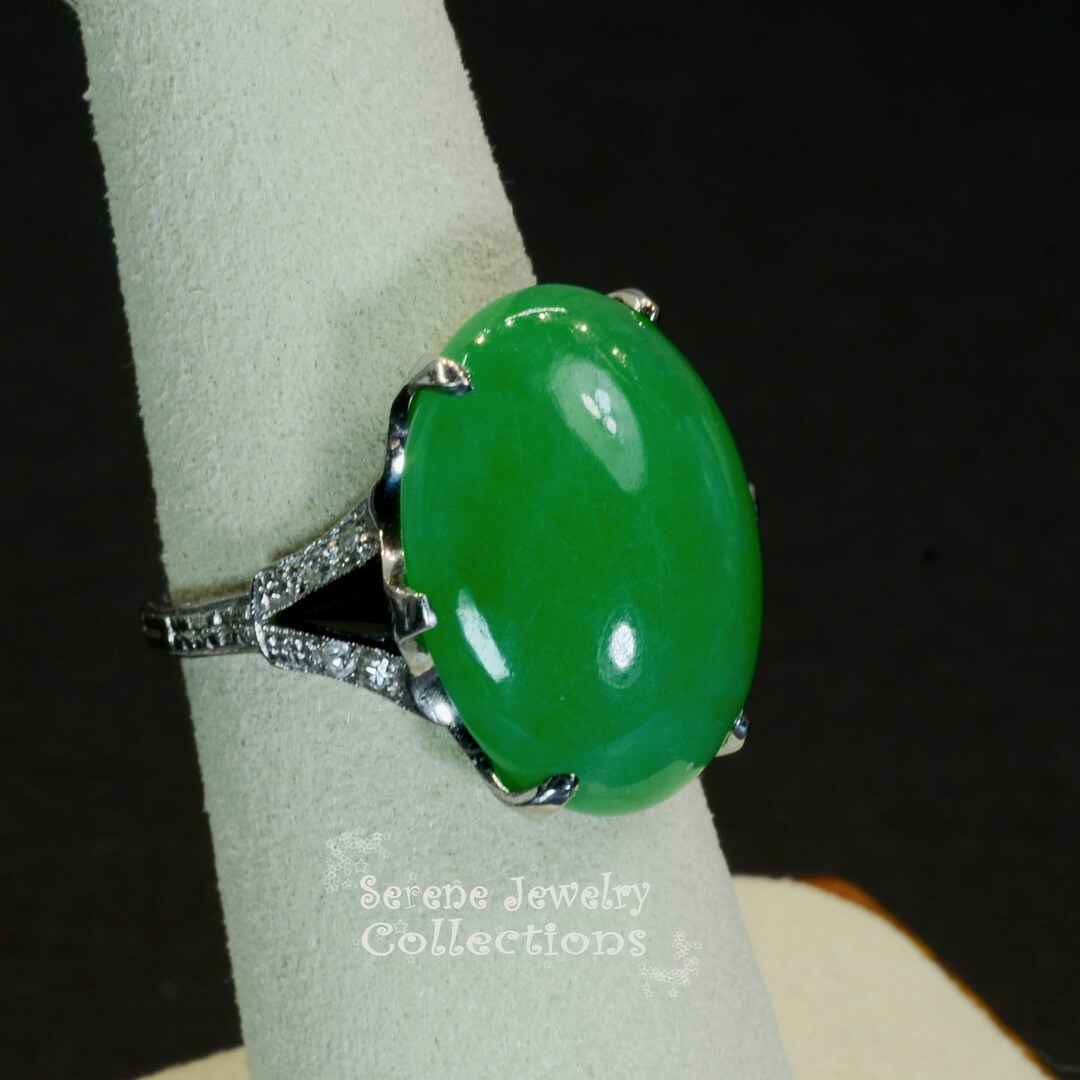 GIA Untreated Art Deco Antique 14CT Untreated A Jade Jadeite Diamond ...