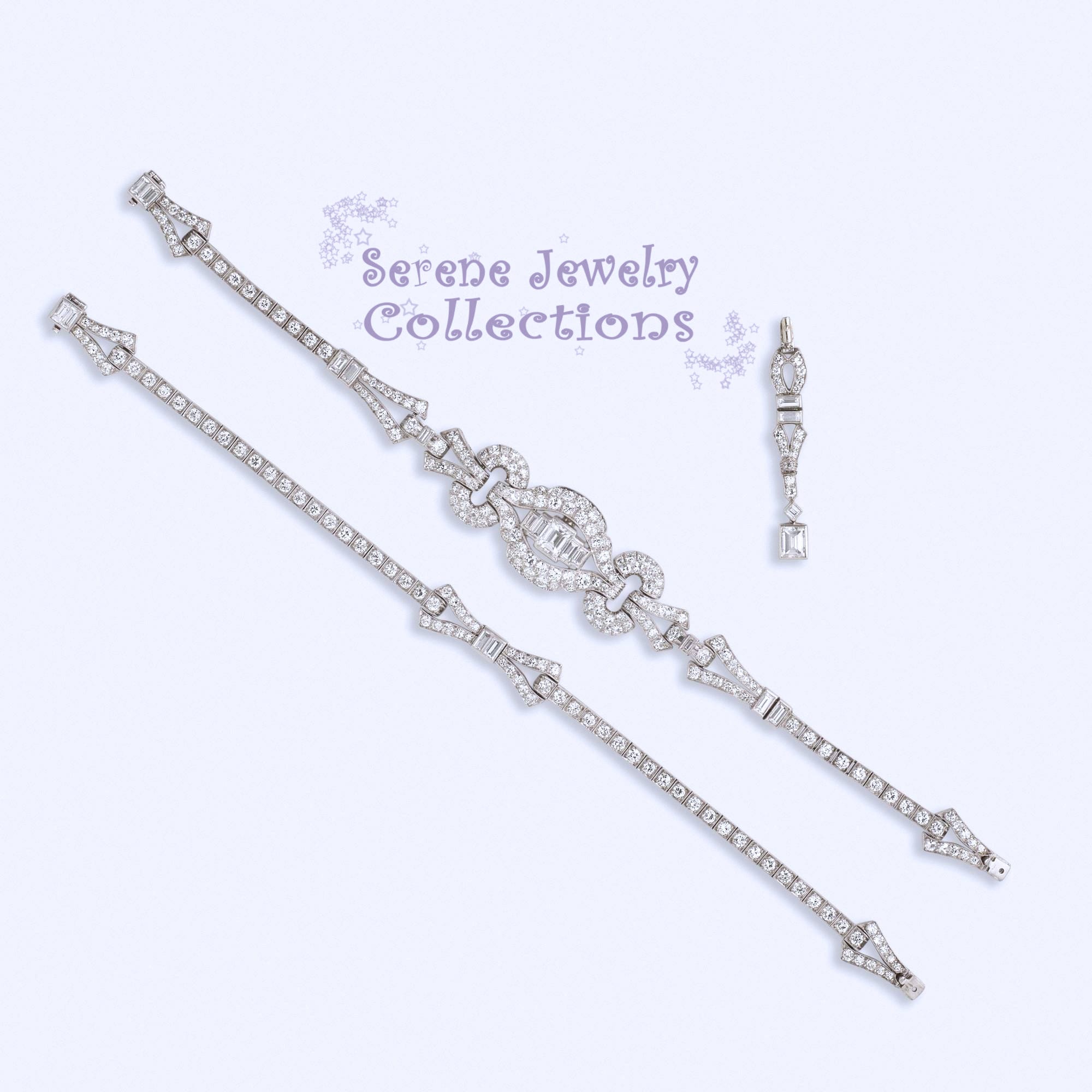 Antique Art Deco Fine 12.21CT Diamonds Platinum Convertible Necklace ...
