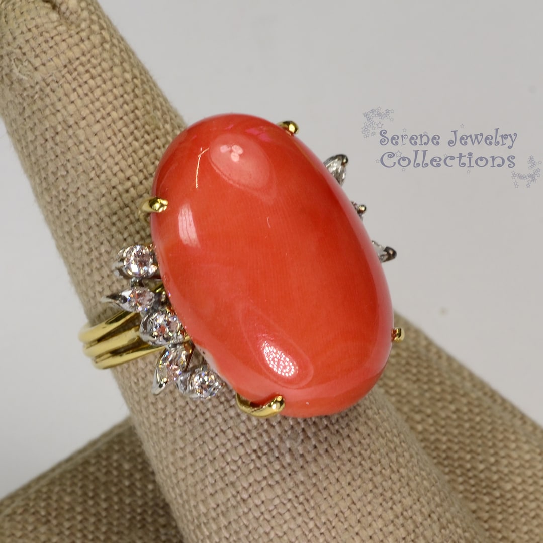Japanese Momo Coral Diamond 18k Gold Ring Vintage Ring Size 6 - Etsy