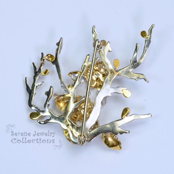 SATSKY Diamond 18k Solid Gold Flowers Branch Brooch V… - Gem
