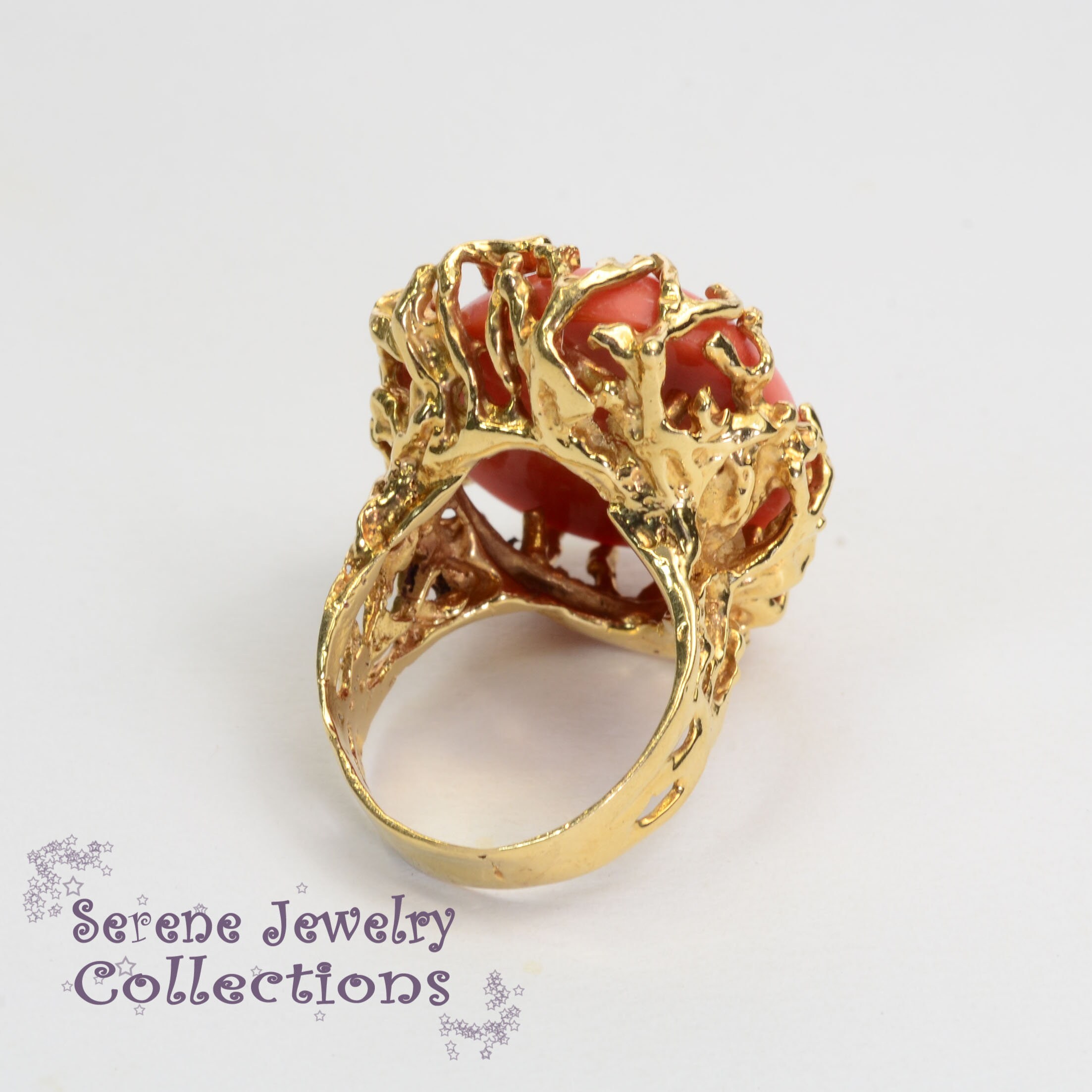 Japanese Momo Coral 14k Gold Ring Vintage Ring Size 6.75 - Etsy