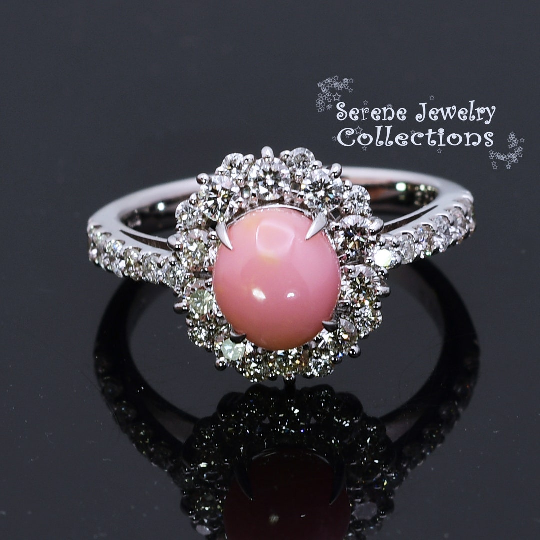 Pink Conch Pearl Diamond Platinum Ring Vintage Ring Size 5.75 - Etsy