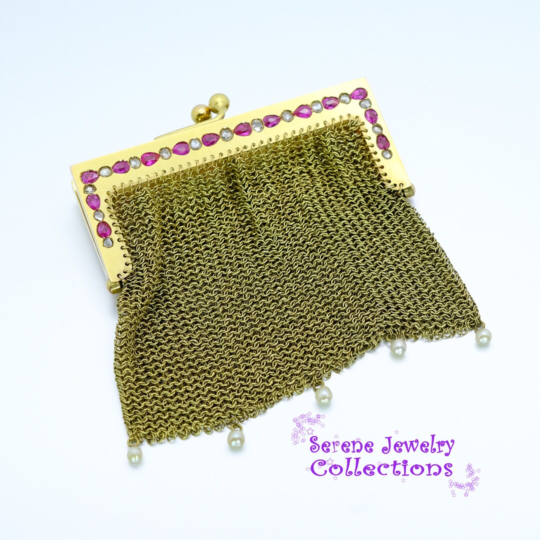 Ruby Diamond Pearl 18k 14k Yellow Gold Purse Vintage - Etsy