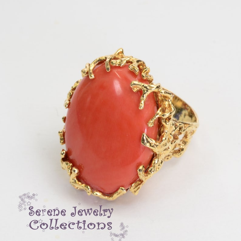 Japanese Momo Coral 14k Gold Ring Vintage Ring Size 6.75 - Etsy