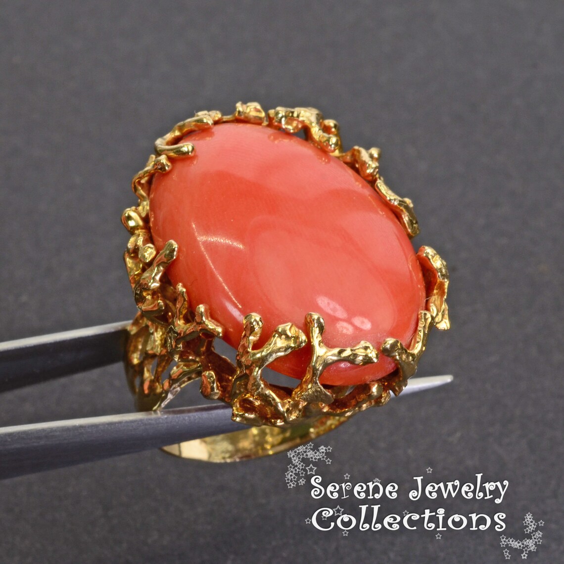 Japanese Momo Coral 14k Gold Ring Vintage Ring Size 6.75 | Etsy