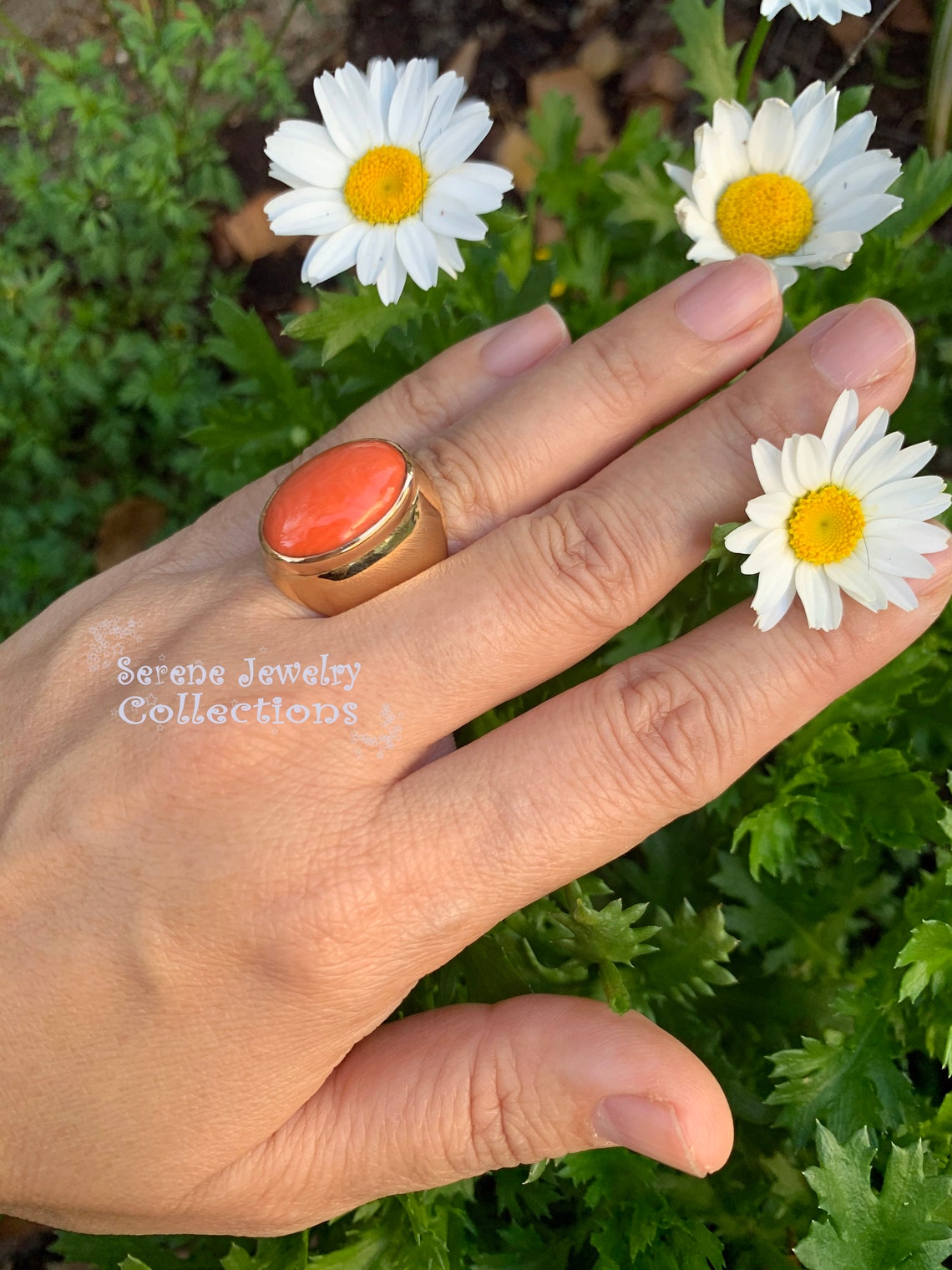 Japanese Momo Coral 18k Gold Ring Vintage Ring Size 6 - Etsy