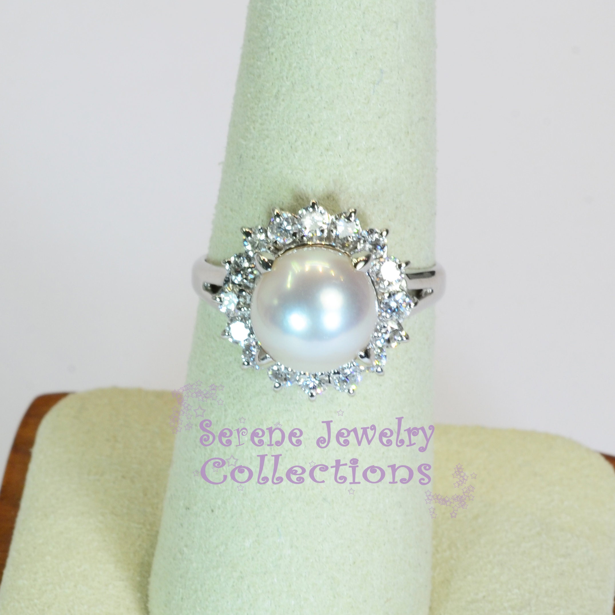 9.2MM Japanese Akoya Pearl Diamond Platinum Ring Vintage Size 6.5 - Etsy