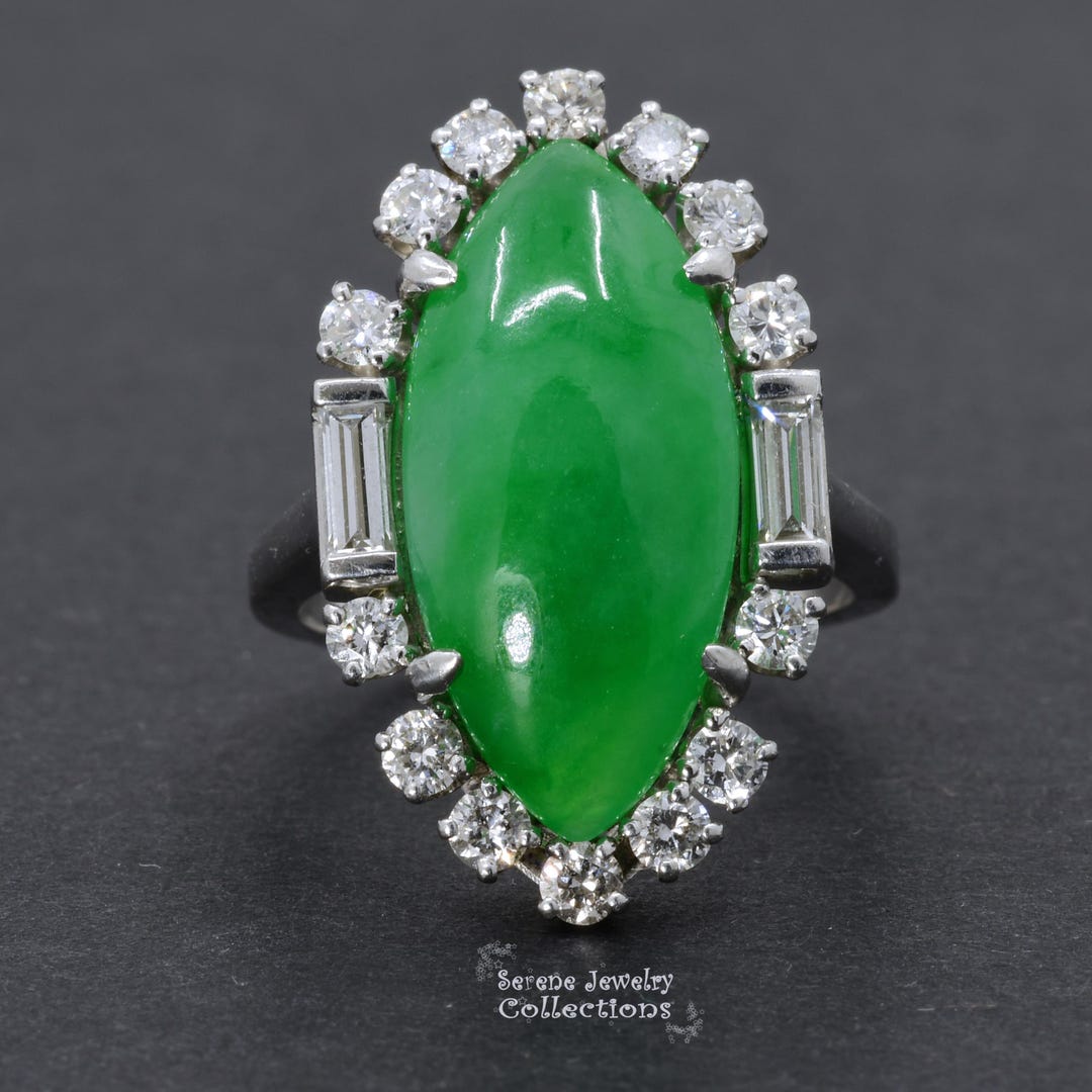 GIA Untreated 6.5CT A Jade Jadeite Diamond Platinum Ring Vintage Size 5 ...