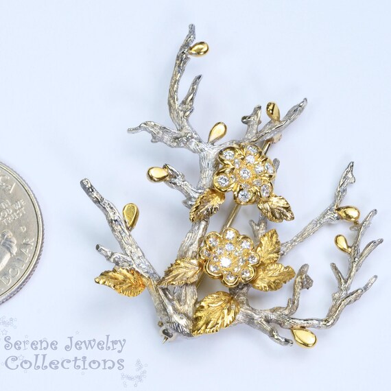 SATSKY Diamond 18k Solid Gold Flowers Branch Brooch V… - Gem