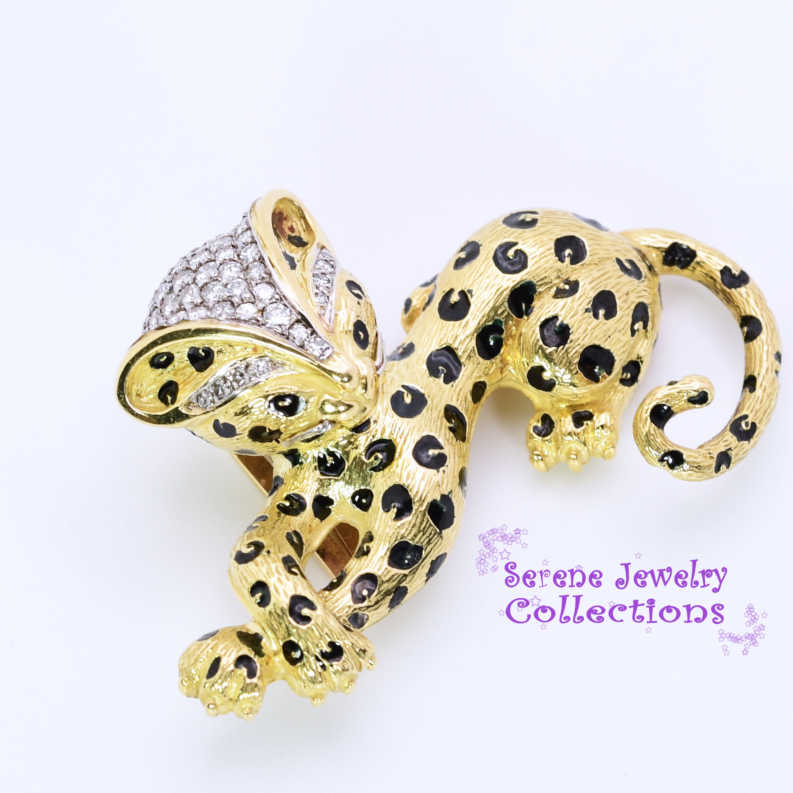 Diamond Enamel 18k Yellow Gold Leopard Brooch Vintage - Etsy