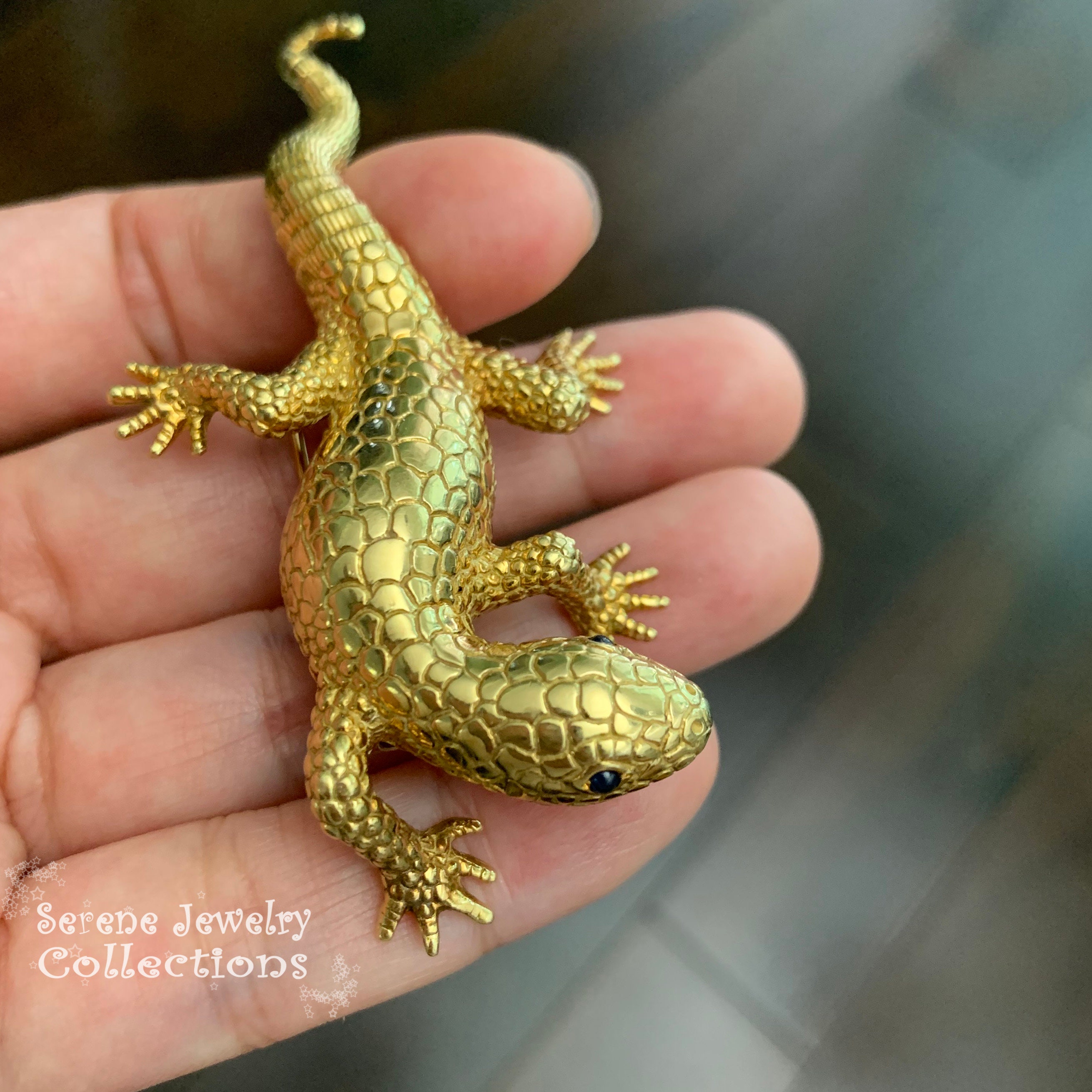 Craig Drake 18k Solid Yellow Gold Sapphire Lizard Brooch Vintage - Etsy