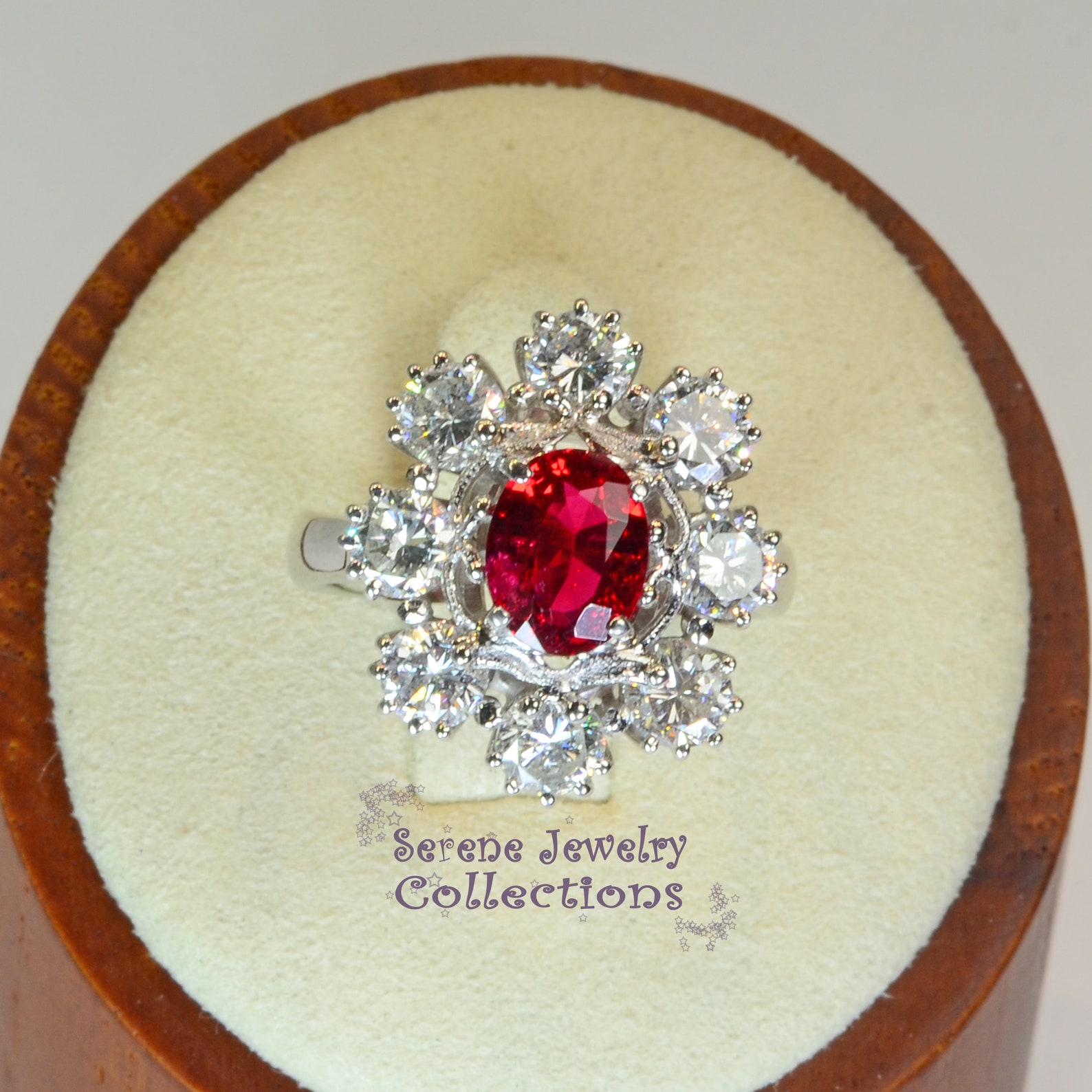 1.3CT Bright Red Spinel Diamond Platinum Ring Vintage Size 6.5 - Etsy