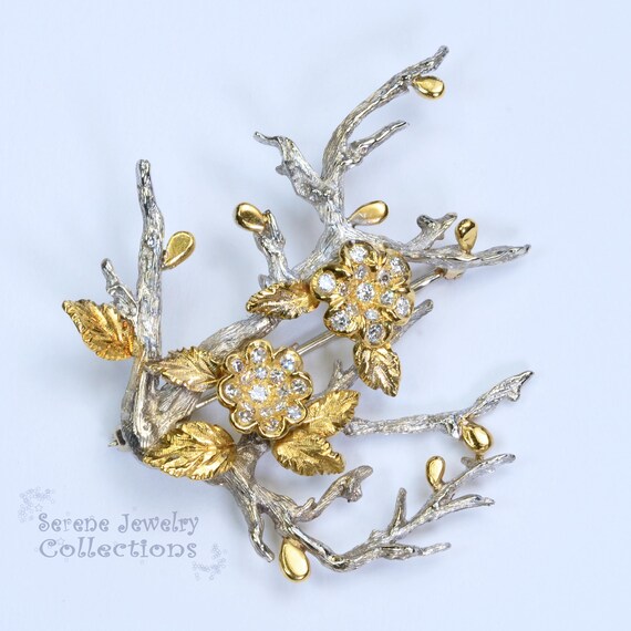 SATSKY Diamond 18k Solid Gold Flowers Branch Brooch V… - Gem