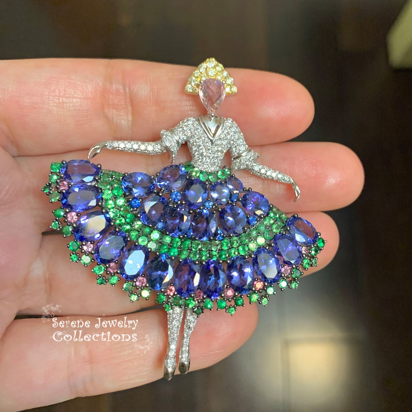 Tanzanite Tsavorite Morganite Diamond Dancer 18k Solid White Gold ...