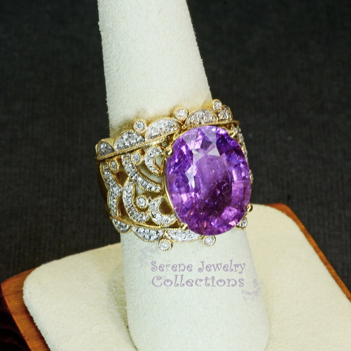 Rare 8.1CT Purple Tourmaline Diamond 14k Yellow Gold Ring Vintage Size ...