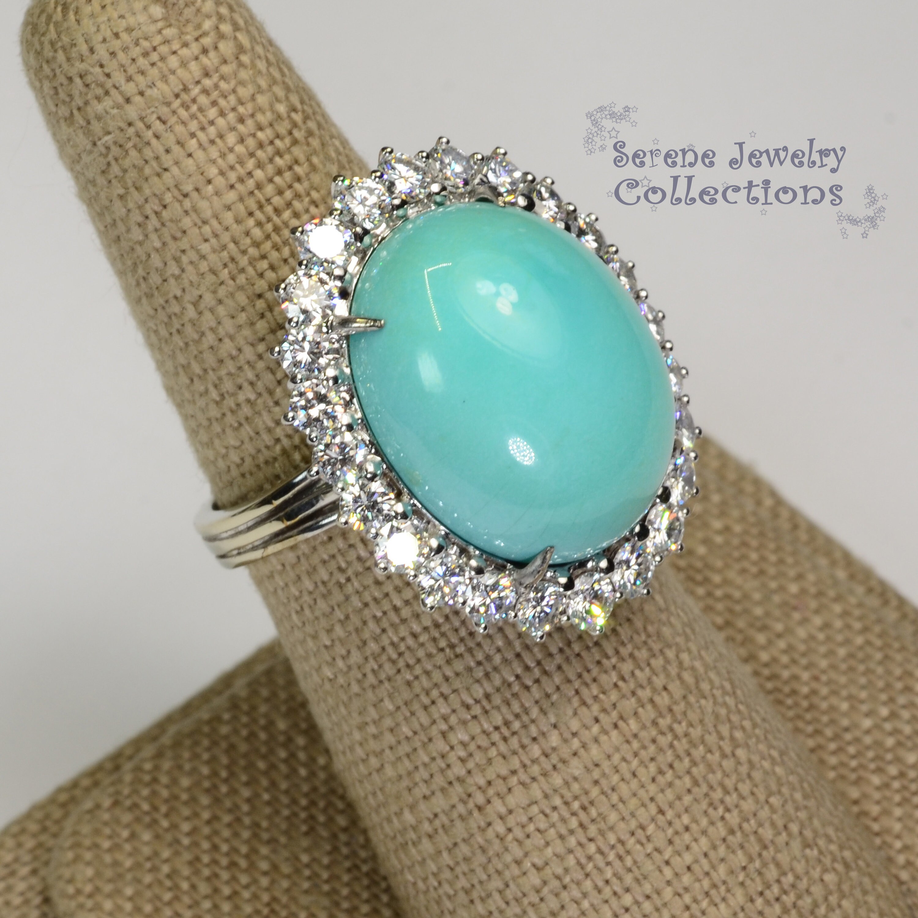 Sleeping Beauty Turquoise Cabochon Diamond 18k Gold Ring Vintage Ring ...