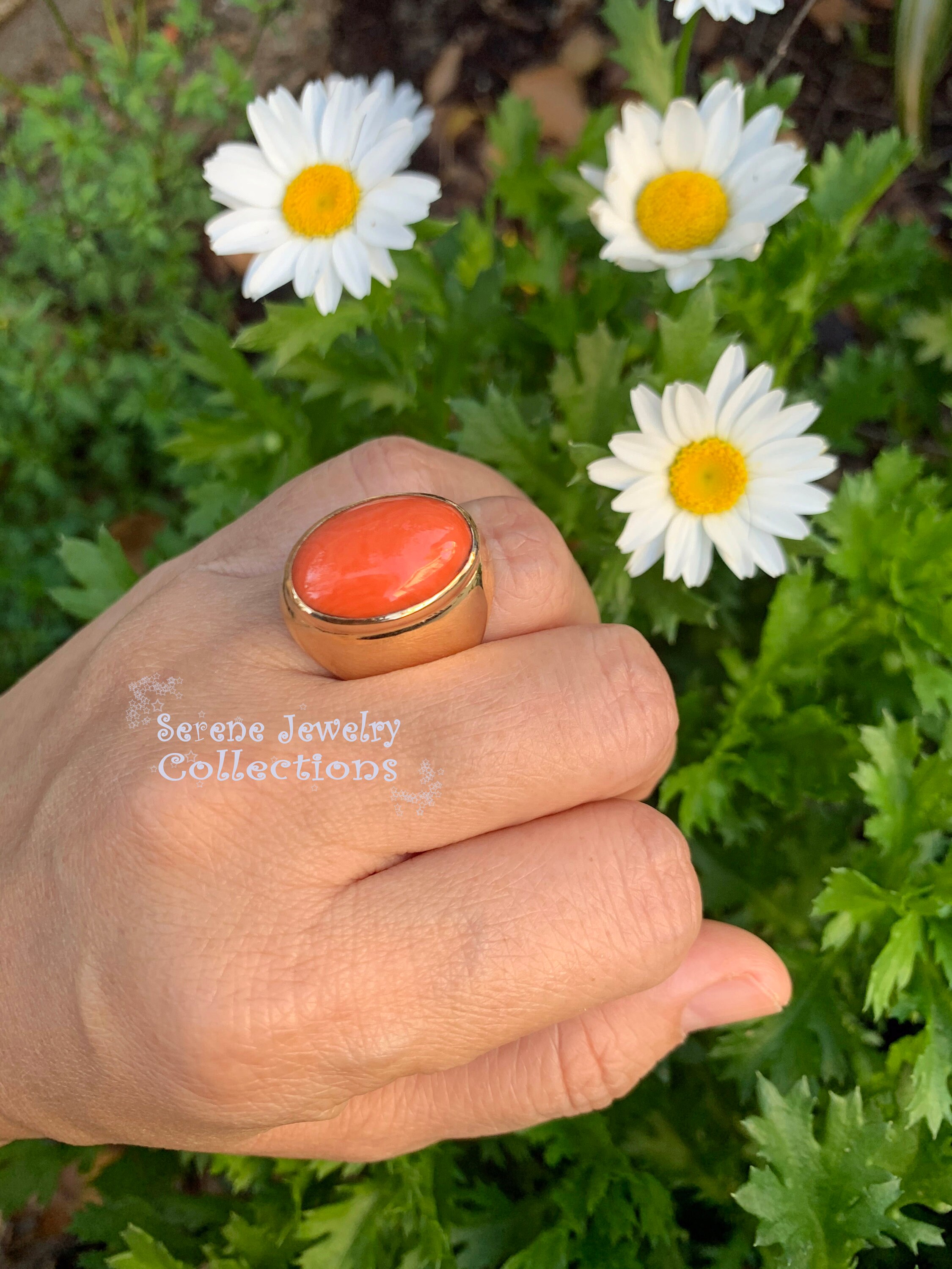 Japanese Momo Coral 18k Gold Ring Vintage Ring Size 6 - Etsy