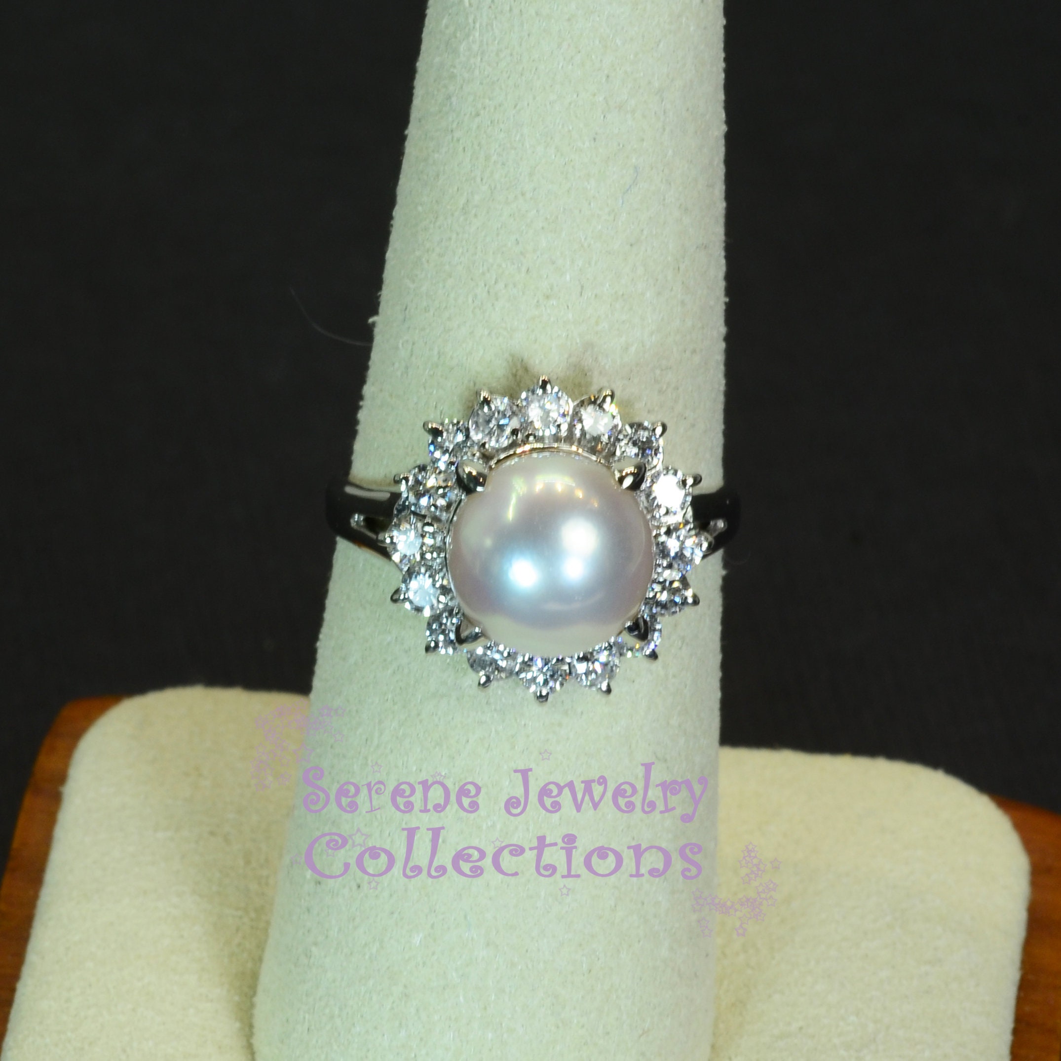 9.2MM Japanese Akoya Pearl Diamond Platinum Ring Vintage Size 6.5 - Etsy