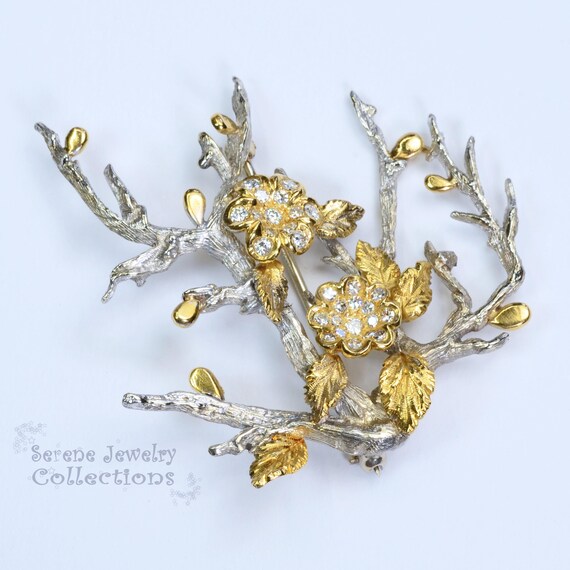 SATSKY Diamond 18k Solid Gold Flowers Branch Brooch V… - Gem