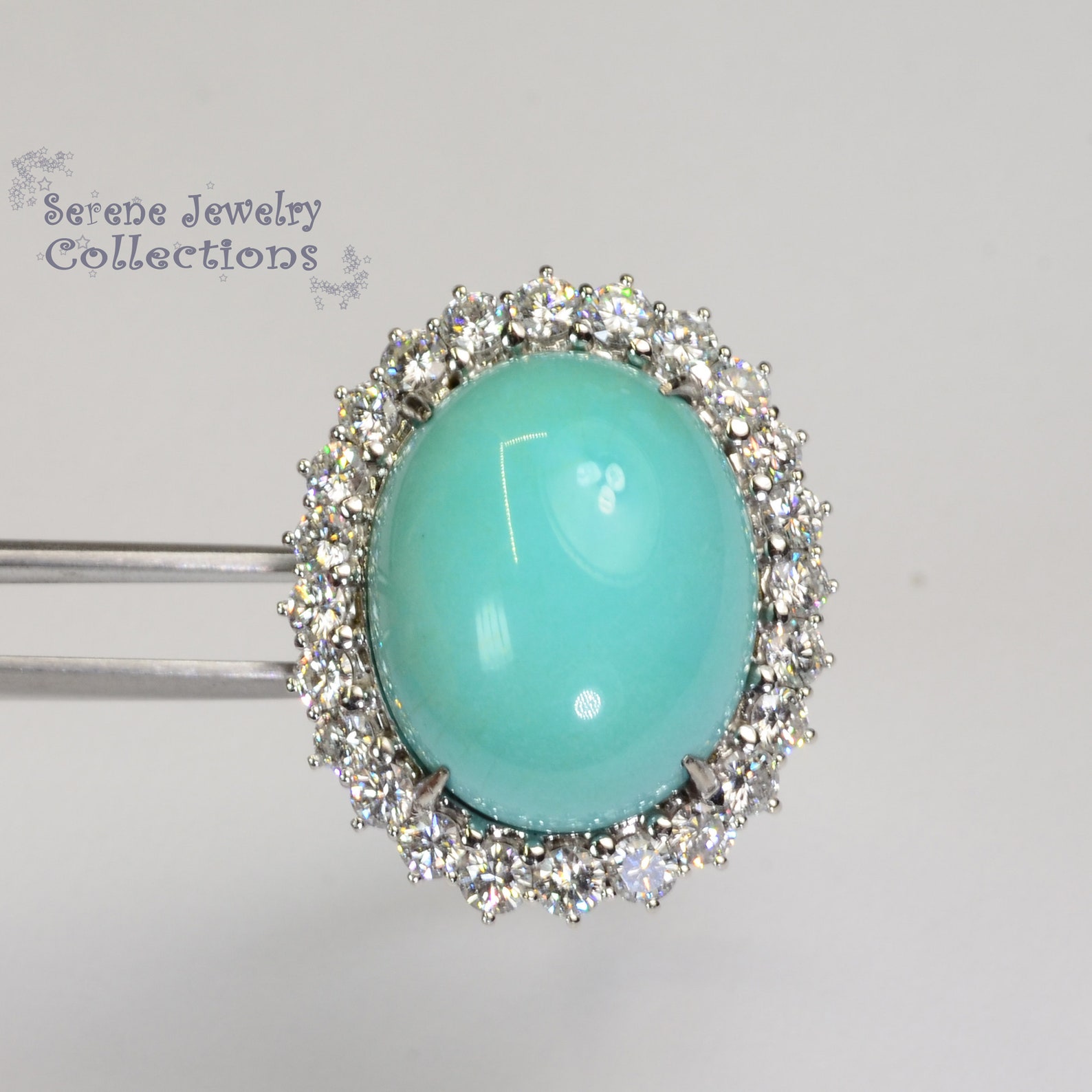 Sleeping Beauty Turquoise Cabochon Diamond 18k Gold Ring Vintage Ring ...