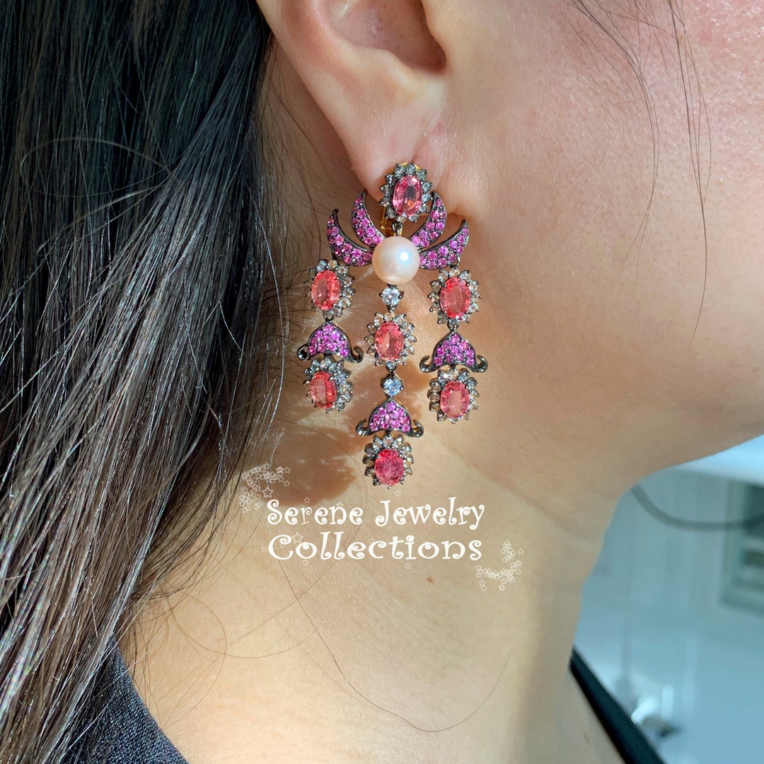 Laura Munder Vintage Padparadscha Sapphire Diamond Pearl 18k Yellow ...