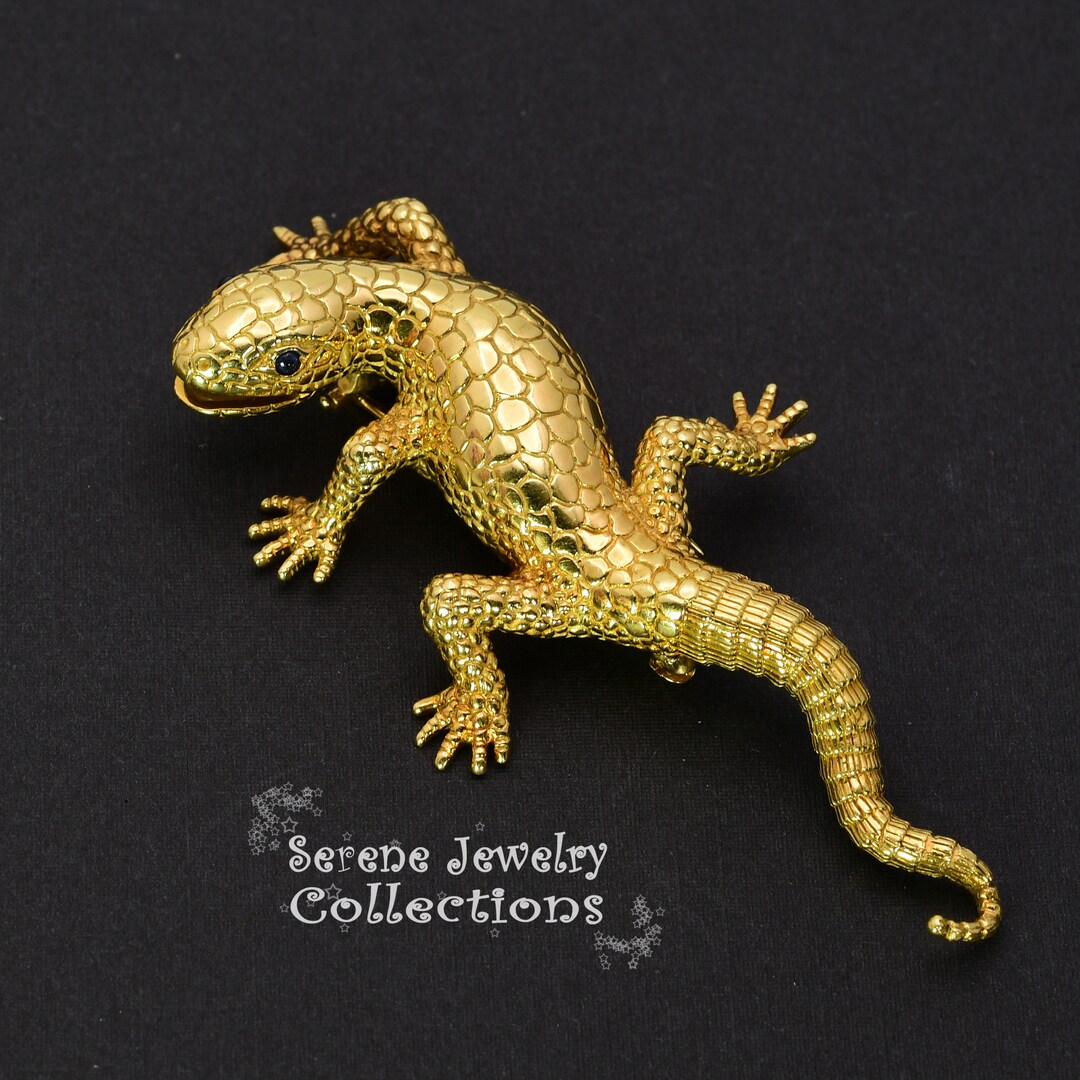 Craig Drake 18k Solid Yellow Gold Sapphire Lizard Brooch Vintage - Etsy