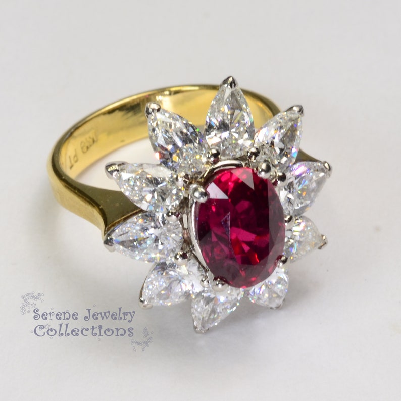 3ct Ruby Heat Only Diamond Ring Platinum 18k Gold Vintage Ring Size 7 ...