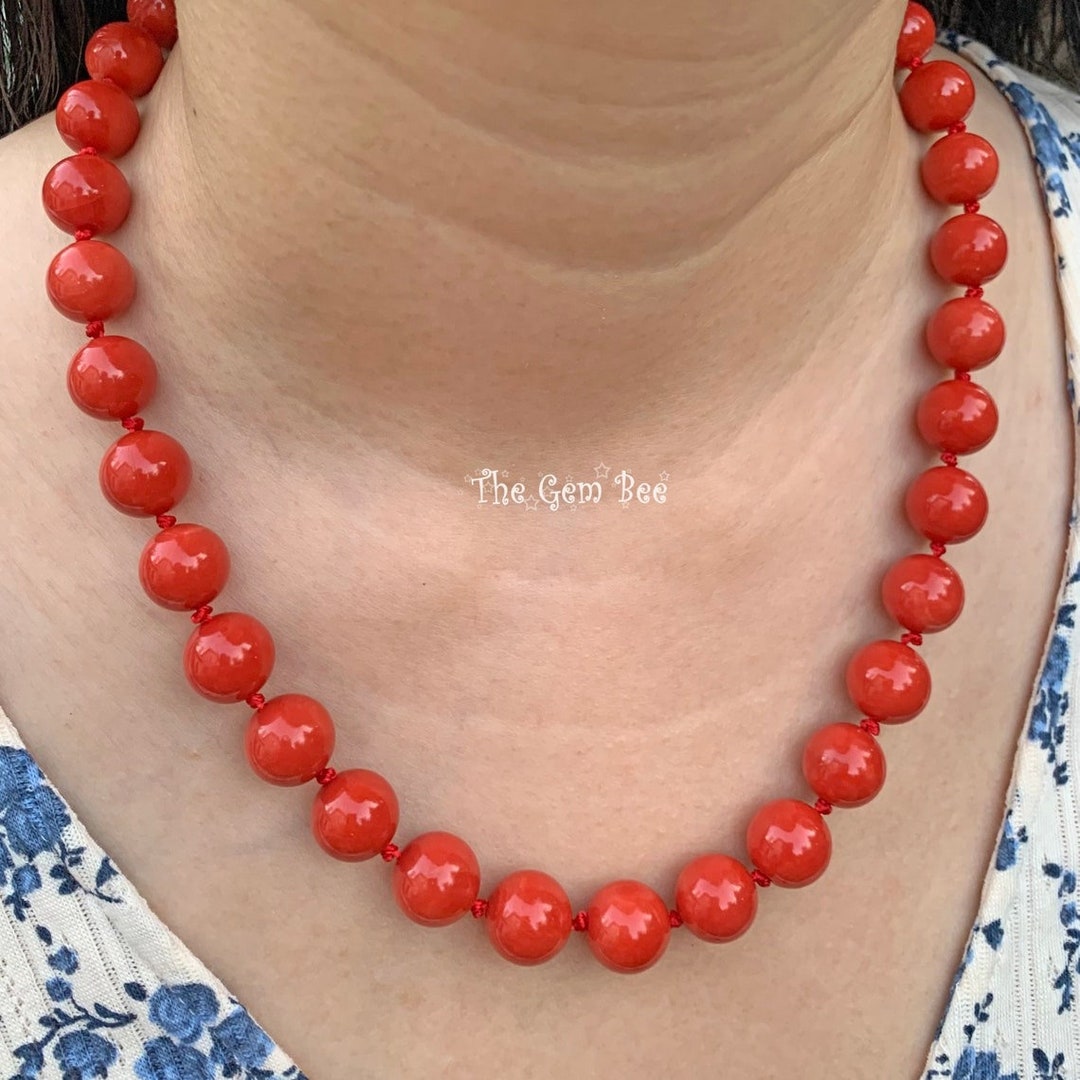 12.3mm-13.2mm Undyed Mediterranean Sardinia Red Coral Round Bead 21 ...