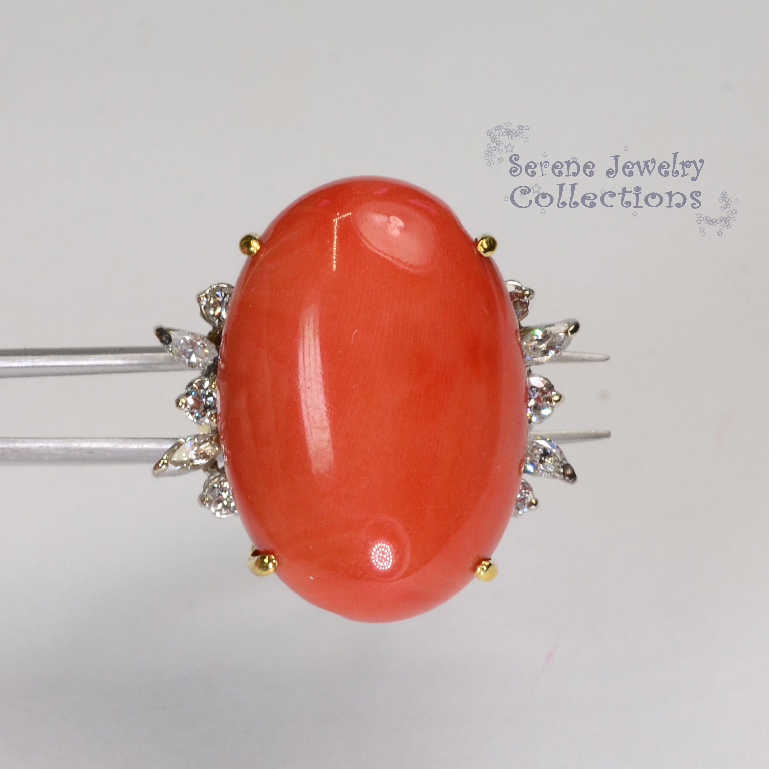 Japanese Momo Coral Diamond 18k Gold Ring Vintage Ring Size 6 - Etsy