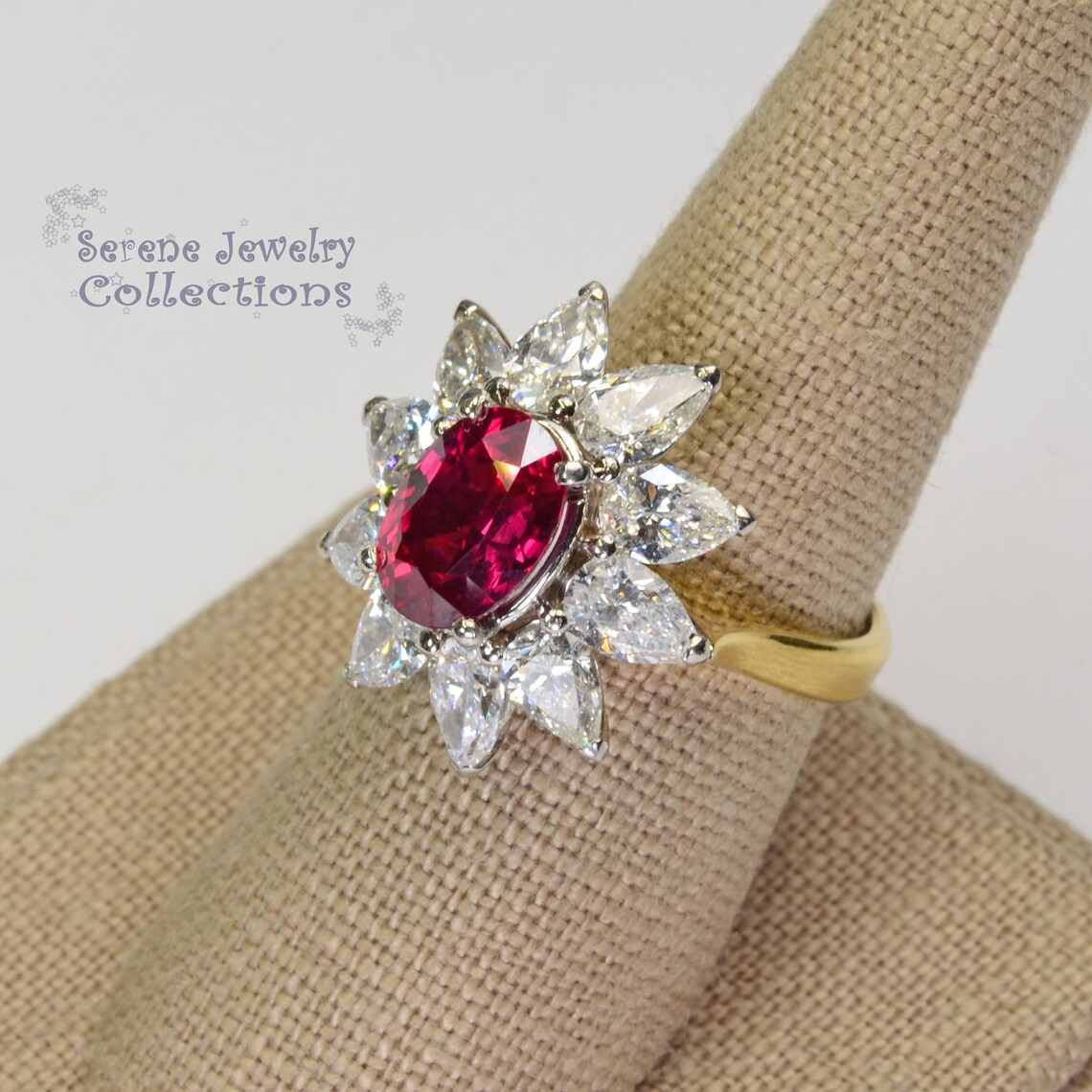 3ct Ruby Heat Only Diamond Ring Platinum 18k Gold Vintage Ring Size 7 ...
