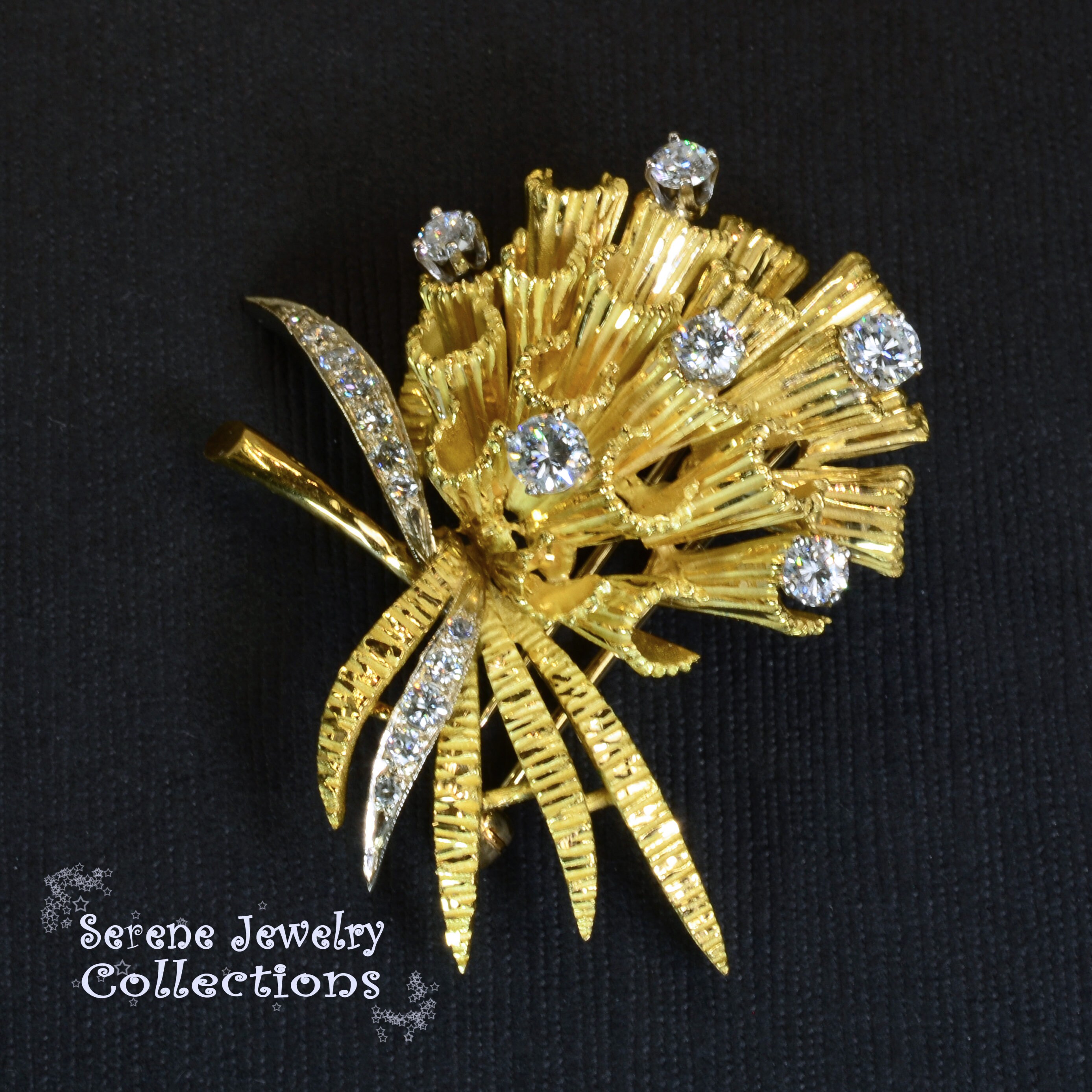 Diamond 18k Yellow Gold Flower Bouquet Brooch Vintage - Etsy
