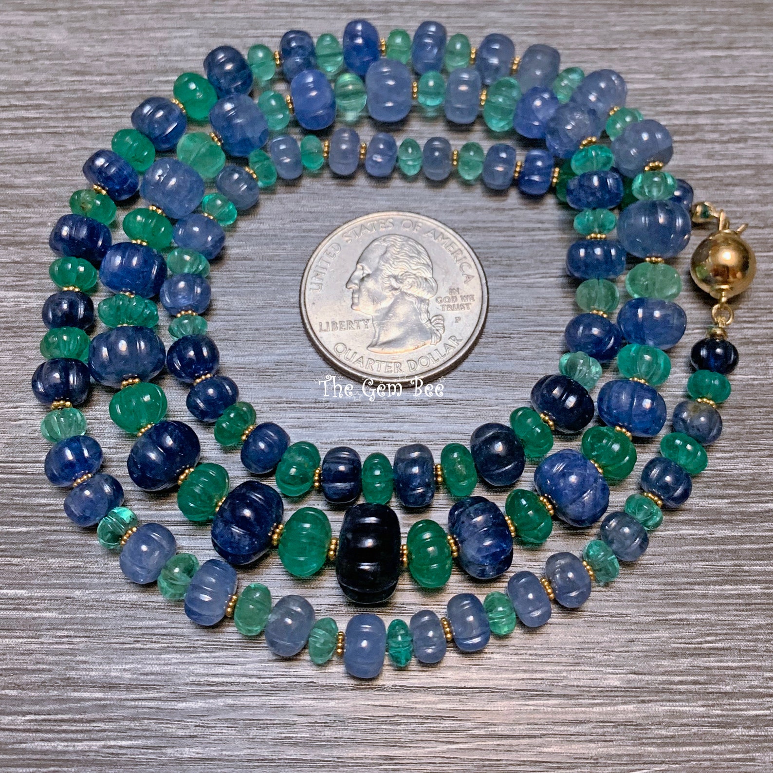 263CT Colombian Emerald Burmese Blue Sapphire Melon Fluted Bead ...