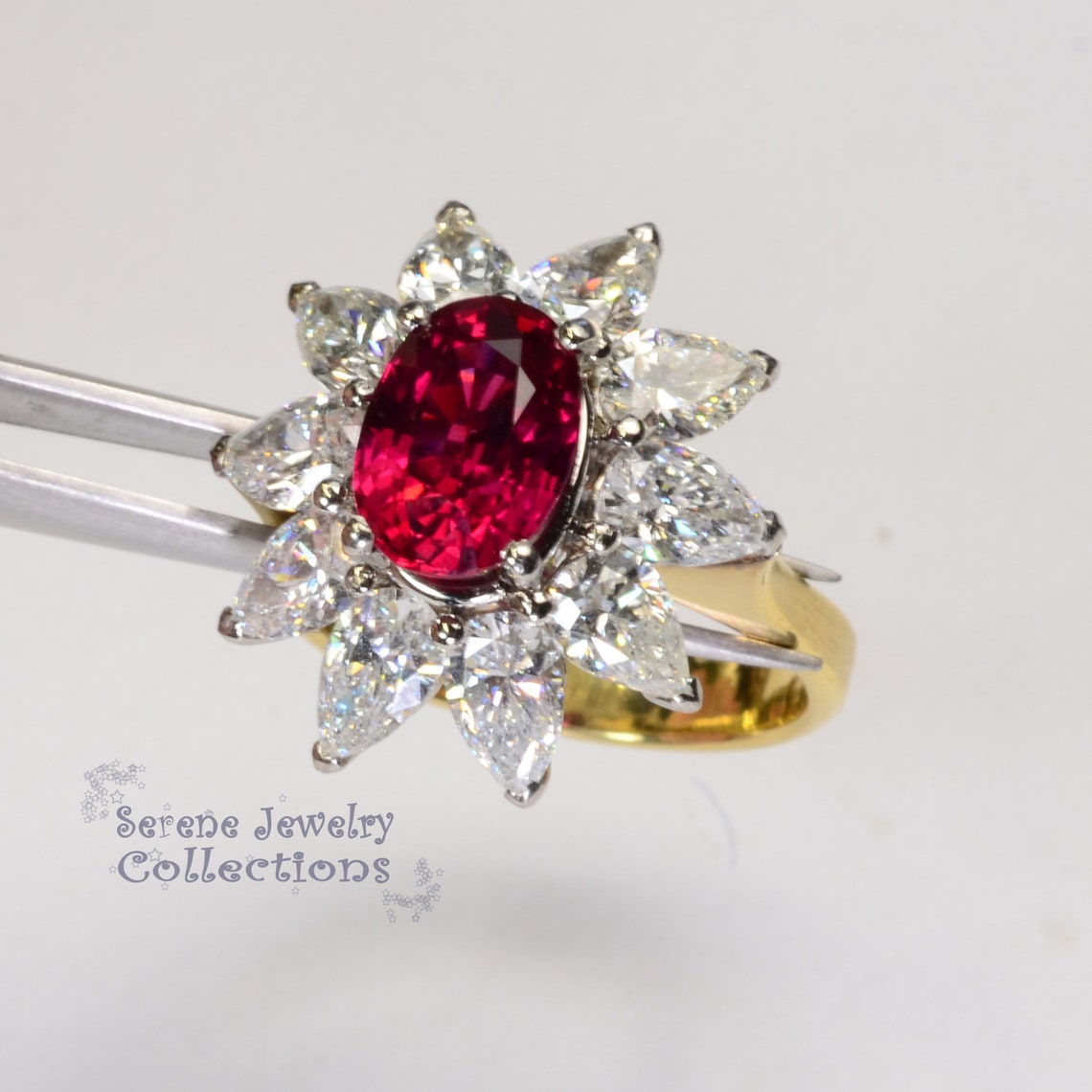 3ct Ruby Heat Only Diamond Ring Platinum 18k Gold Vintage Ring Size 7 ...