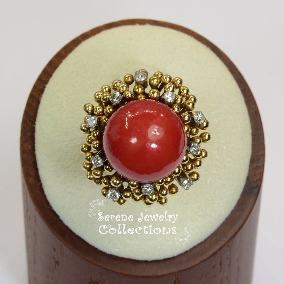 Red Coral Diamond 18k Solid Gold Ring Vintage Ring Size 5 - Etsy