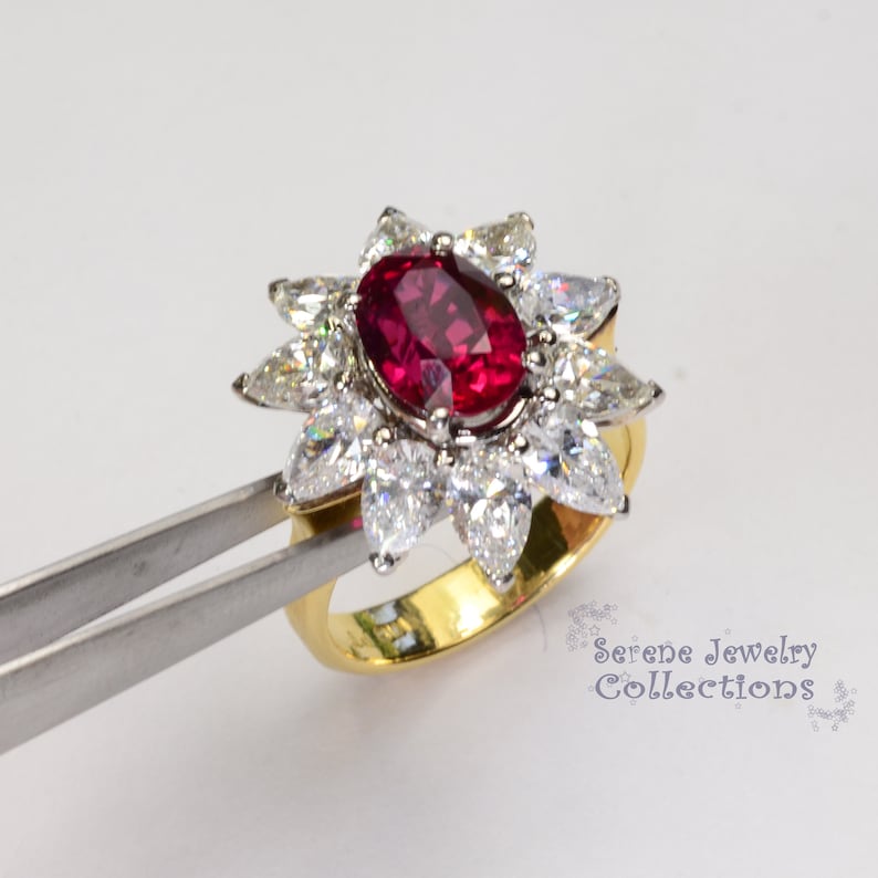 3ct Ruby Heat Only Diamond Ring Platinum 18k Gold Vintage Ring Size 7 ...