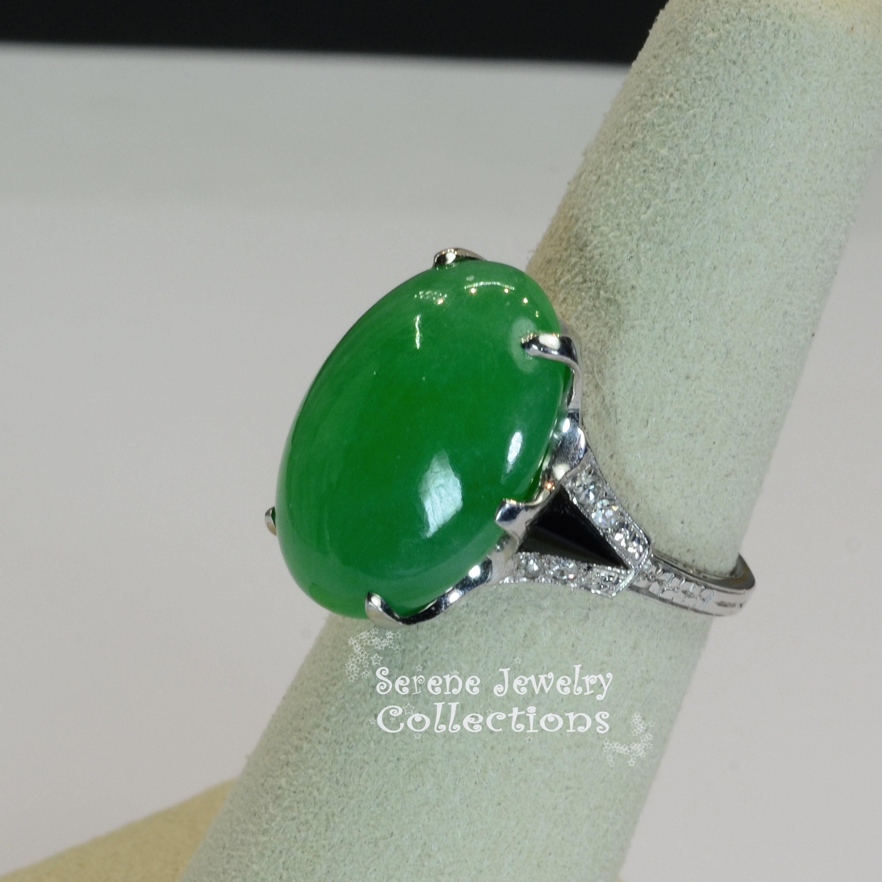 GIA Untreated Art Deco Antique 14CT Untreated A Jade Jadeite Diamond ...