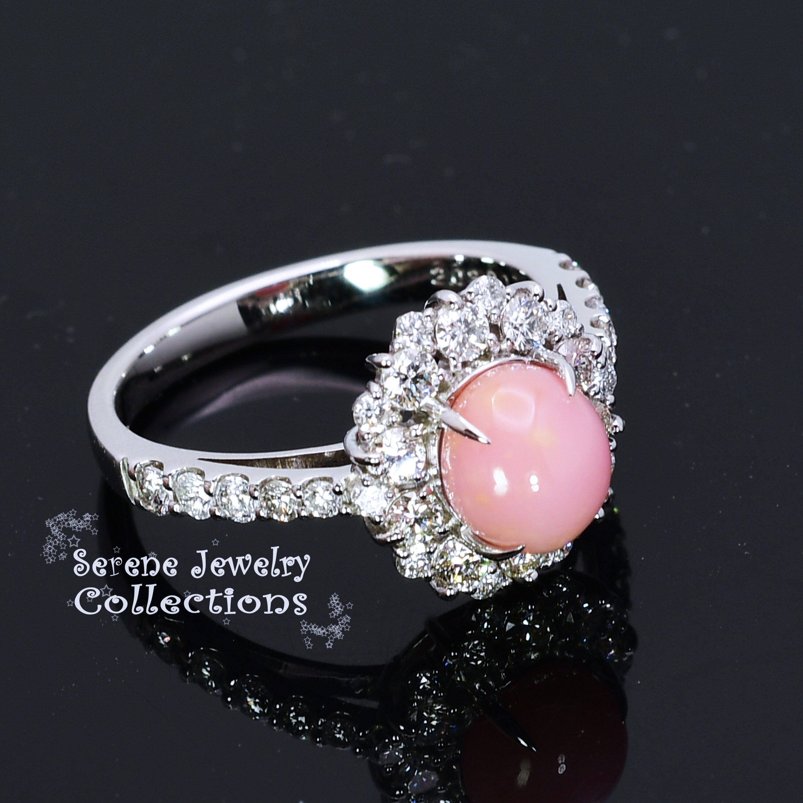 Pink Conch Pearl Diamond Platinum Ring Vintage Ring Size 5.75 - Etsy